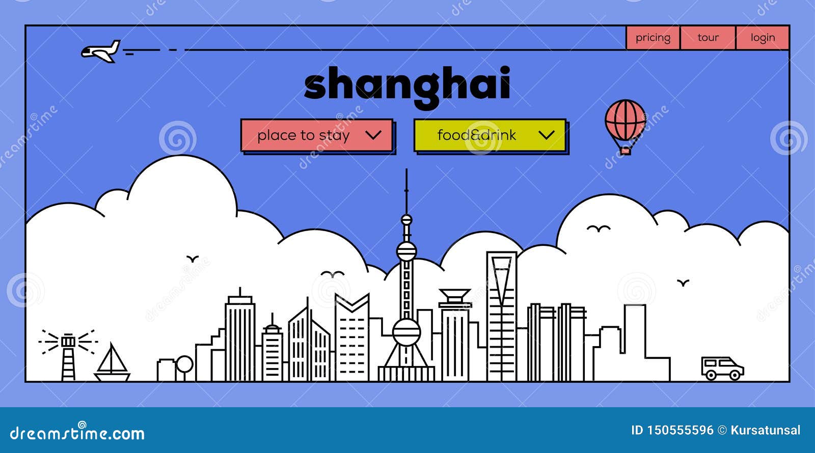 Shanghai Modern Web Banner Design with Vector Linear Skyline Stock ...