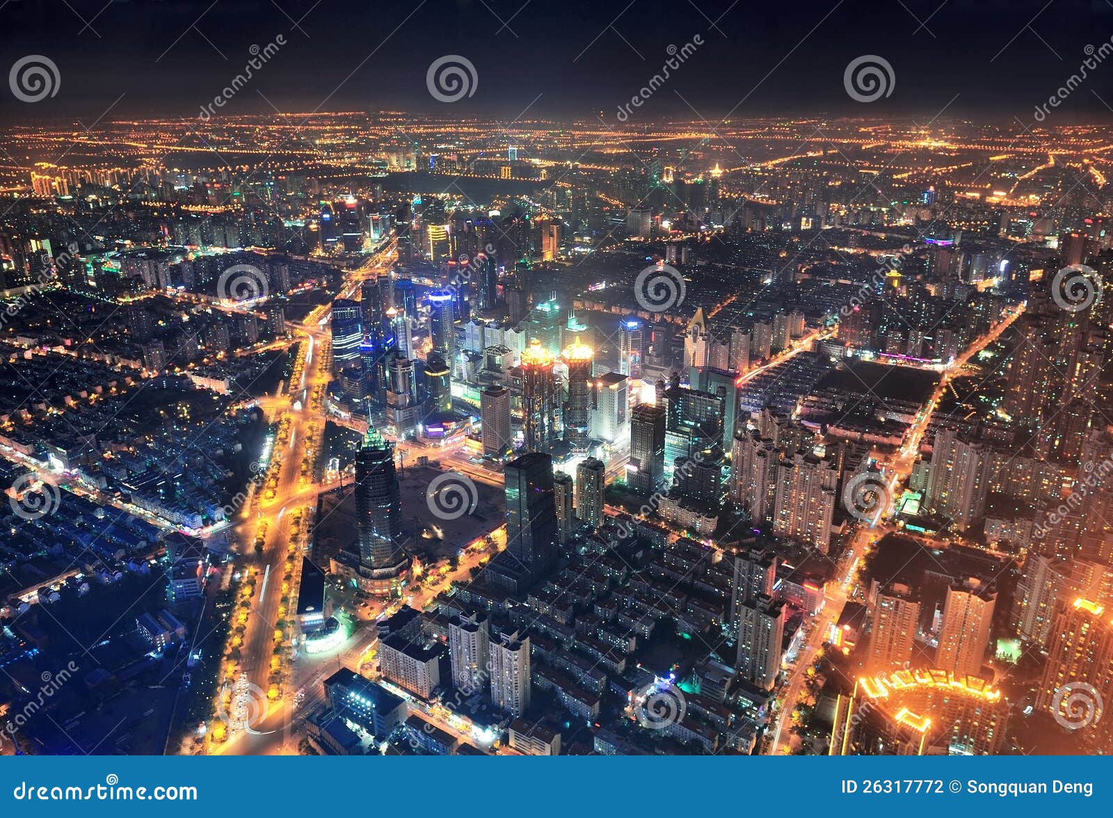 Shanghai night aerial view stock photo. Image of building - 26317772