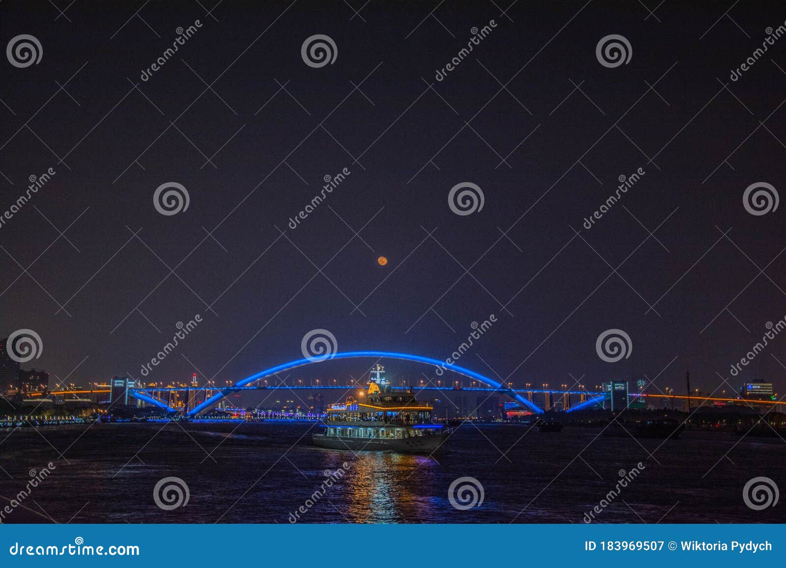 Shanghai by Night Full Moon Editorial Photography - Image of chinese ...