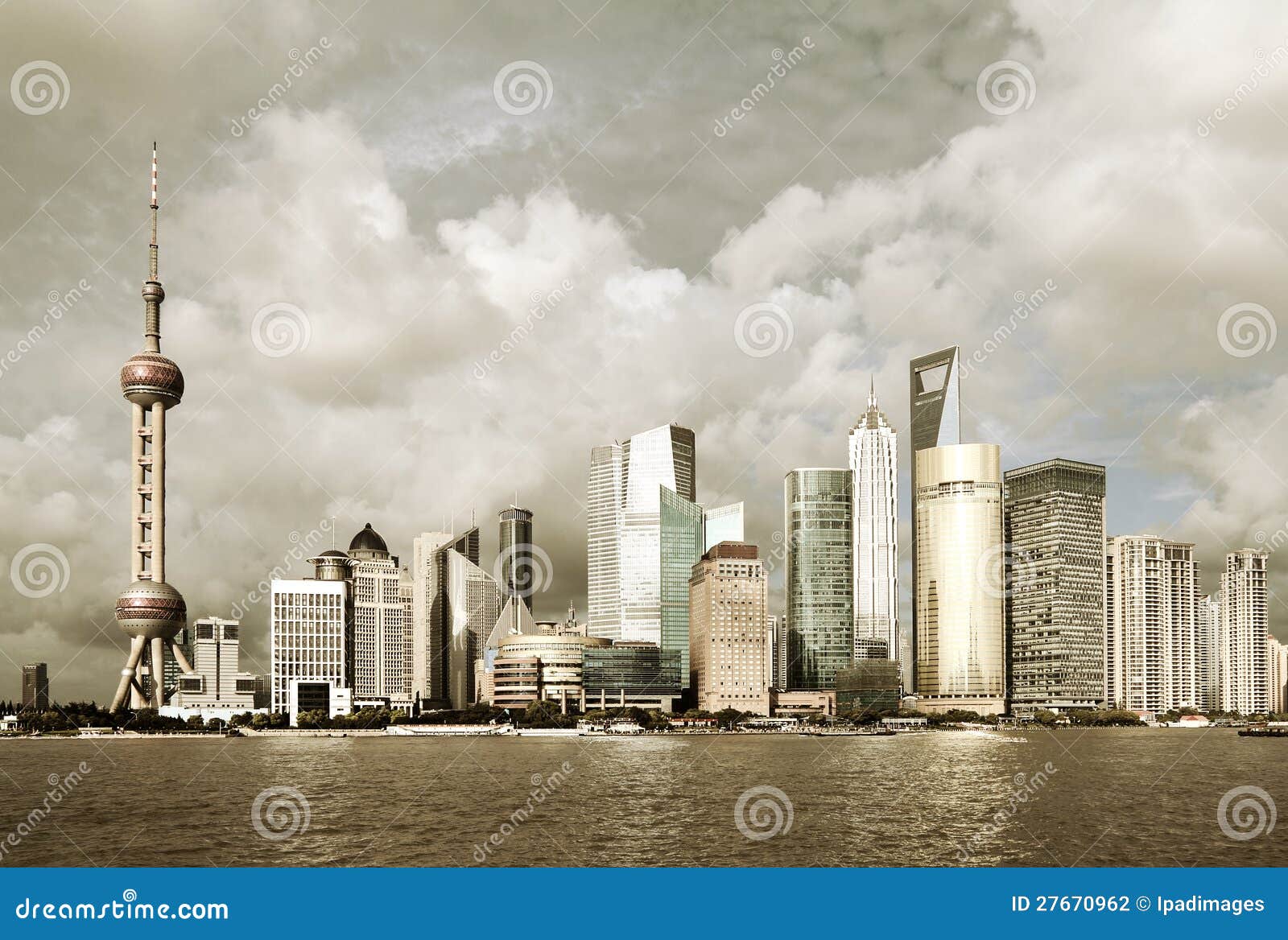 Shanghai Pudong Skyline stock photo. Image of pearl, landscape - 27670962