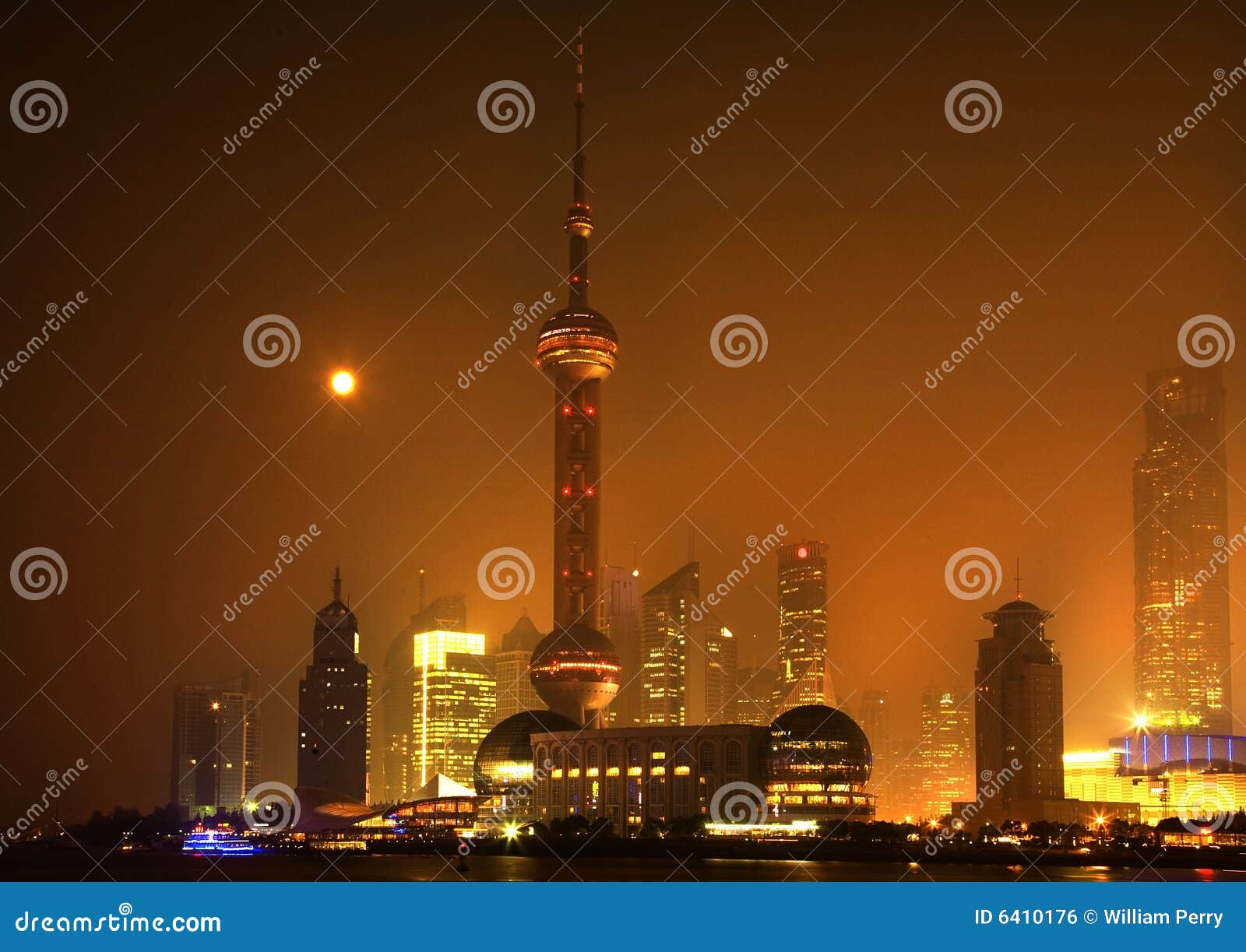 Shanghai Pudong Skyline Night Moon Stock Photo - Image of shanghai ...