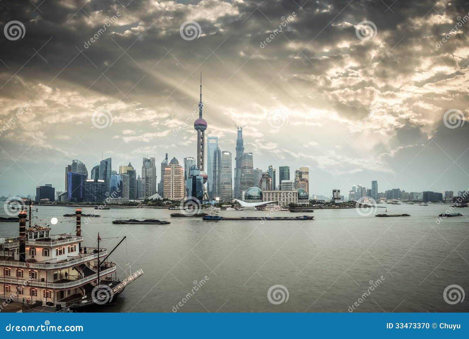 Shanghai Skyline with Dramatic Sky Stock Photo - Image of commercial ...