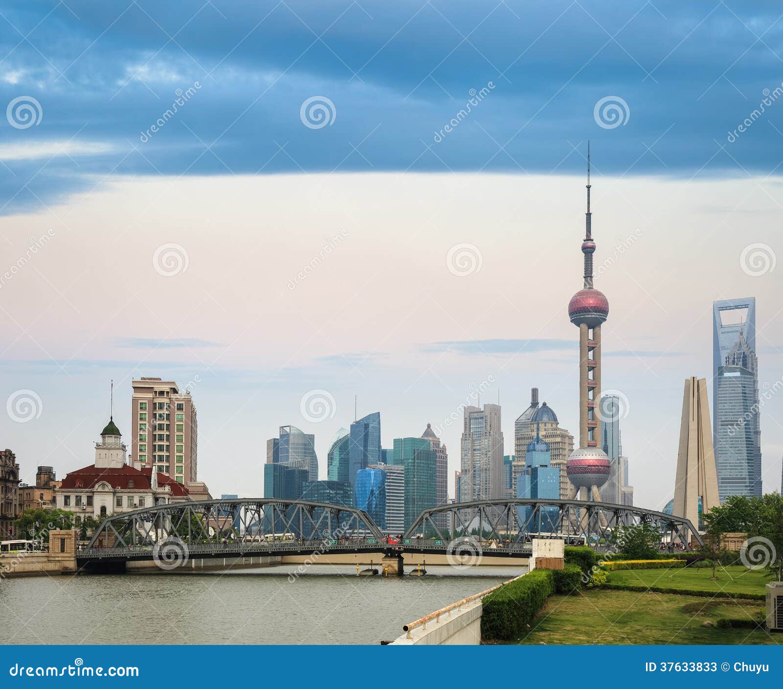 Shanghai Skyline and the Garden Bridge Stock Image - Image of garden ...