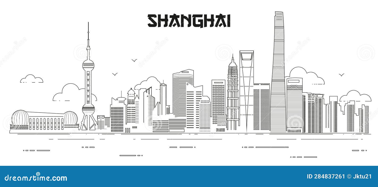 Shanghai Cityscape Line Art Vector Illustration Stock Vector ...