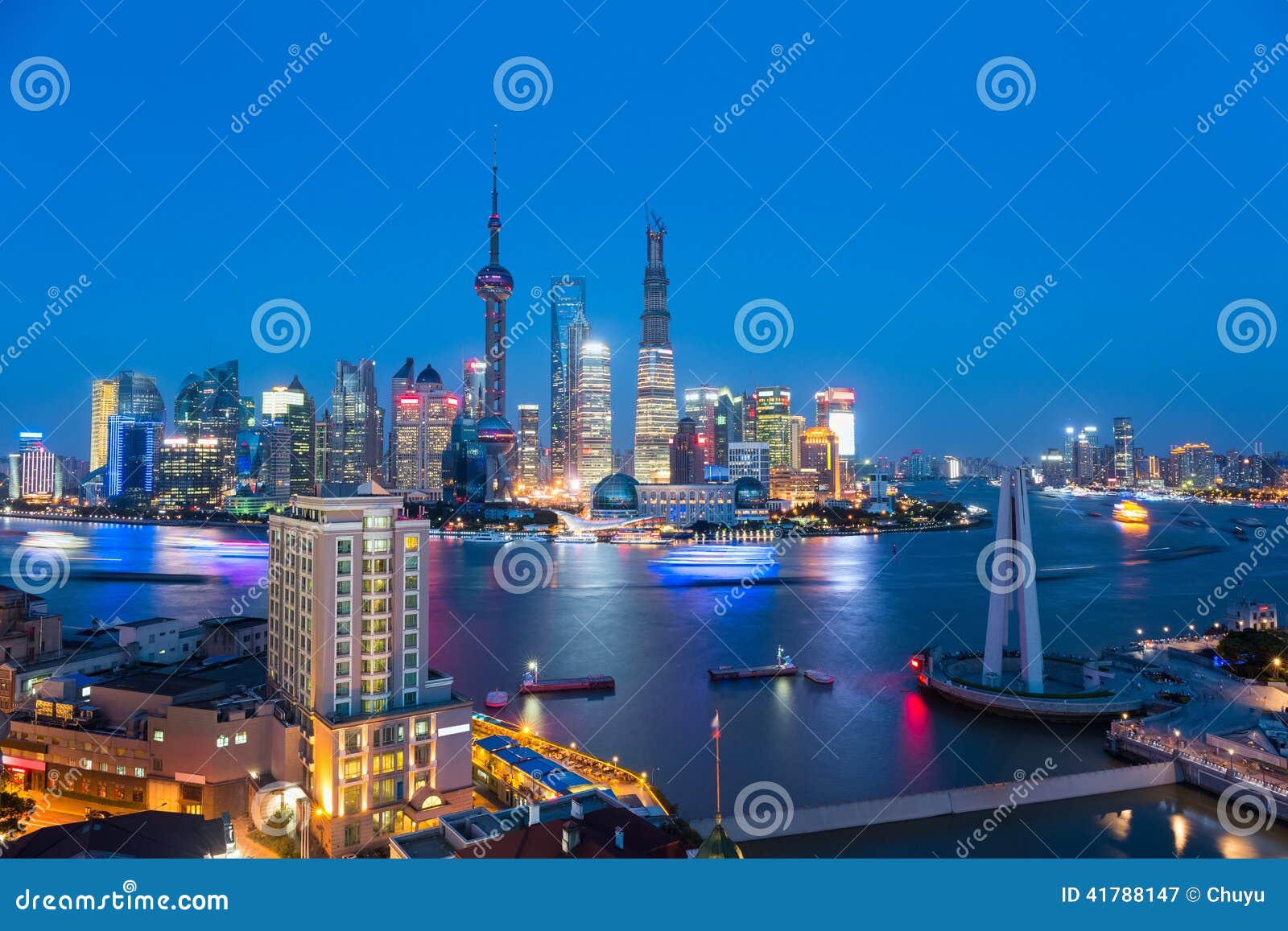 Shanghai Skyline in Nightfall Stock Image - Image of journey, modern ...