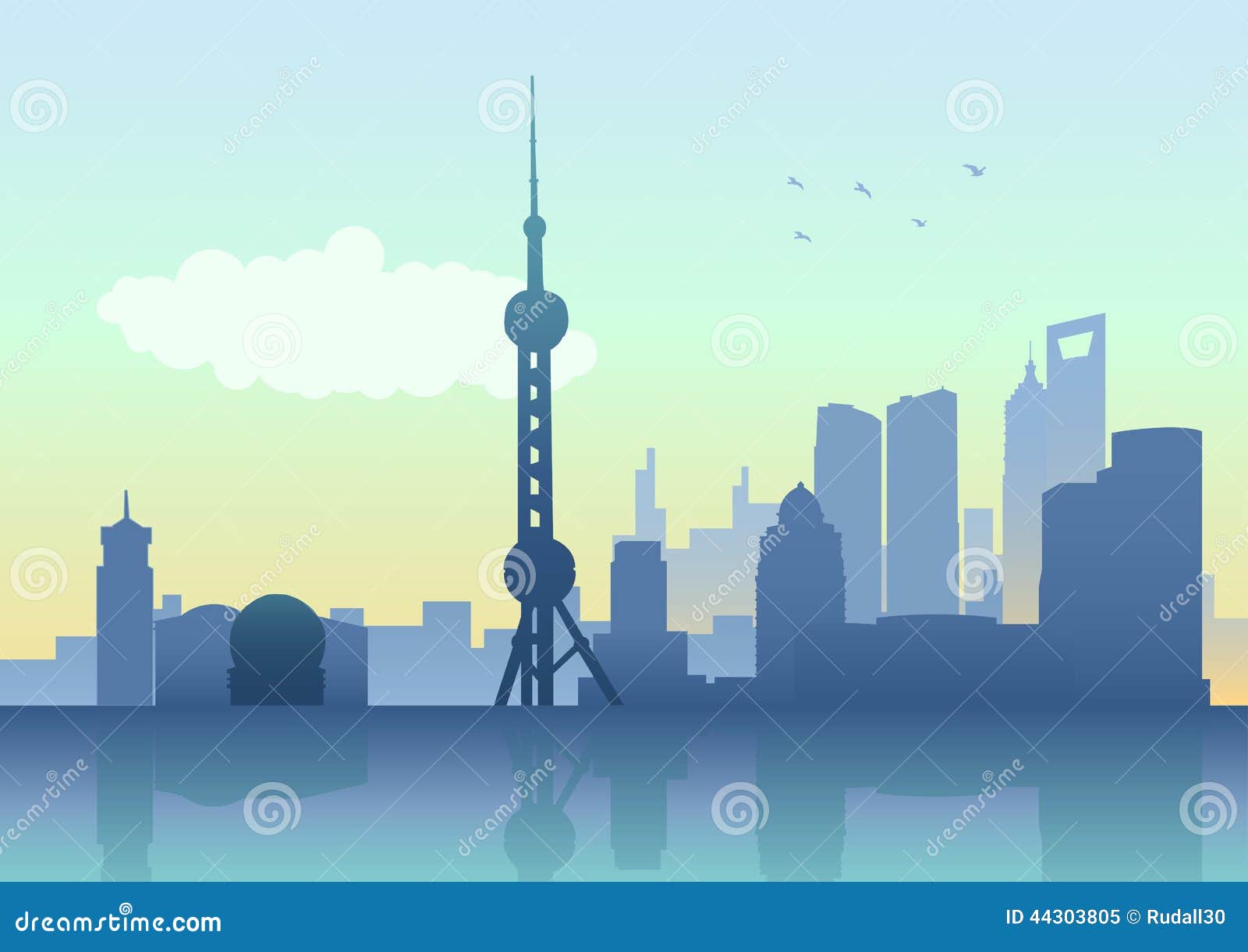 Shanghai Skyline Silhouette Cartoon Vector | CartoonDealer.com #8424873