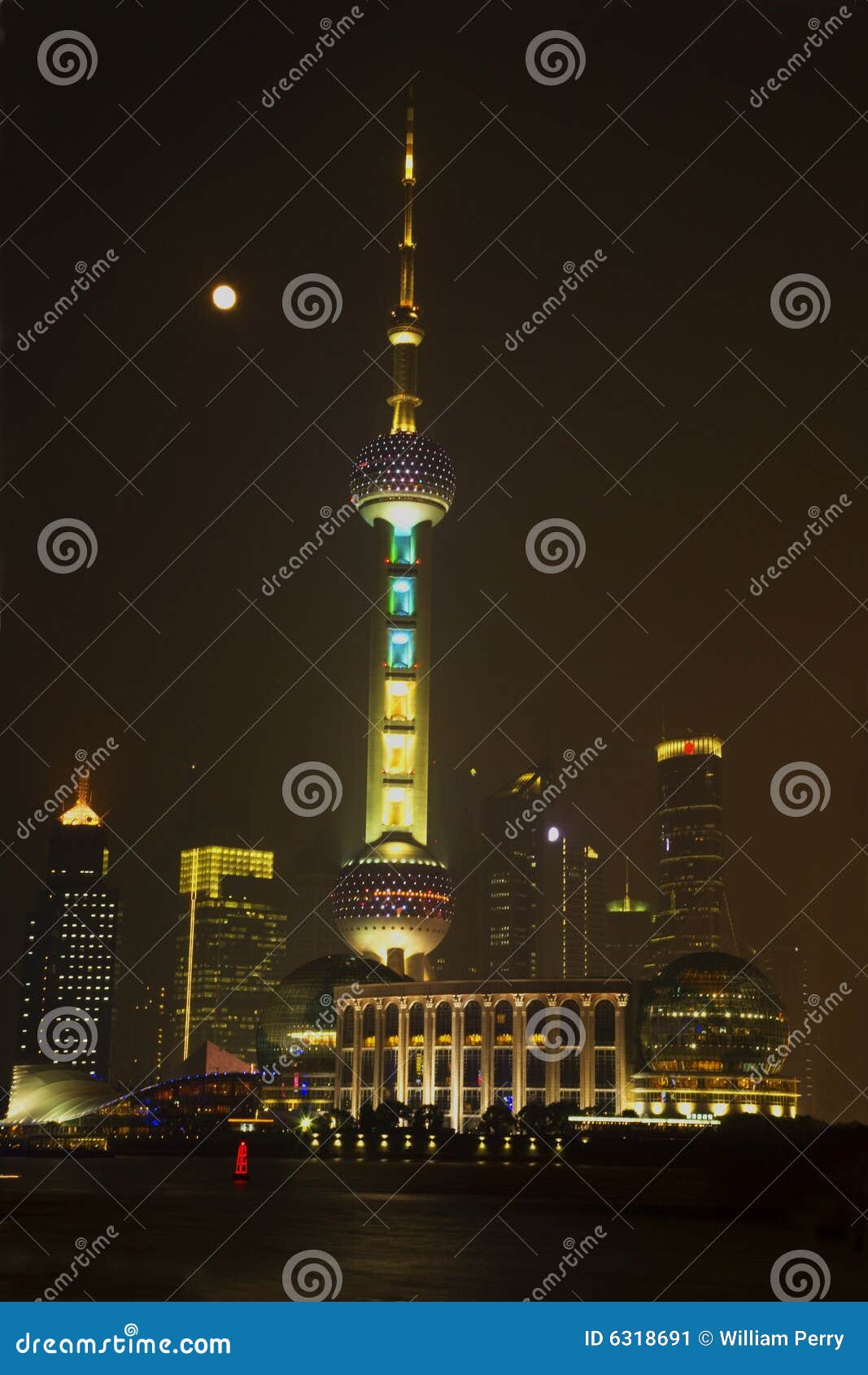 Shanghai TV Tower at night stock image. Image of modern - 6318691