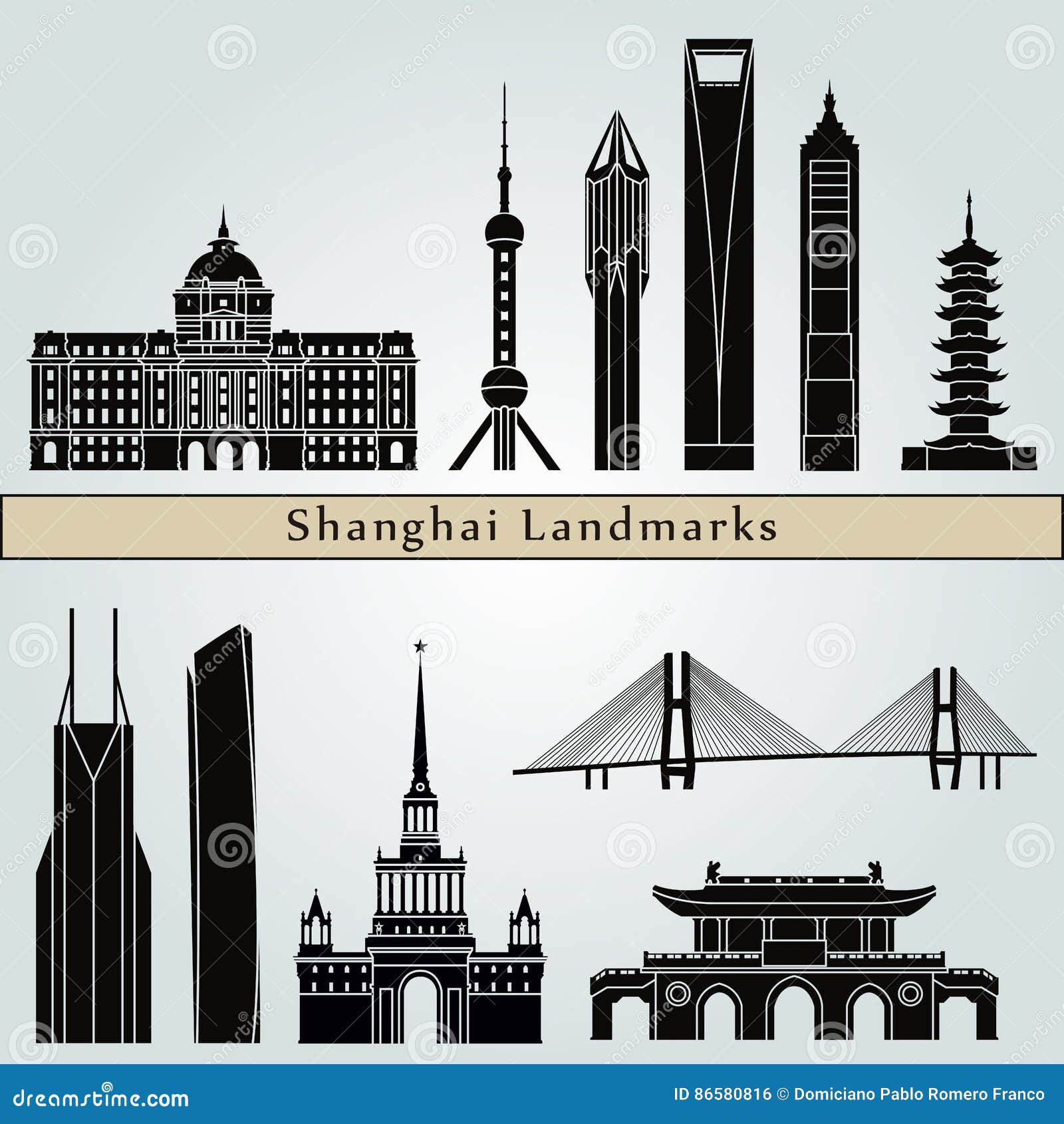 Shanghai V2 Landmarks stock vector. Illustration of asia - 86580816