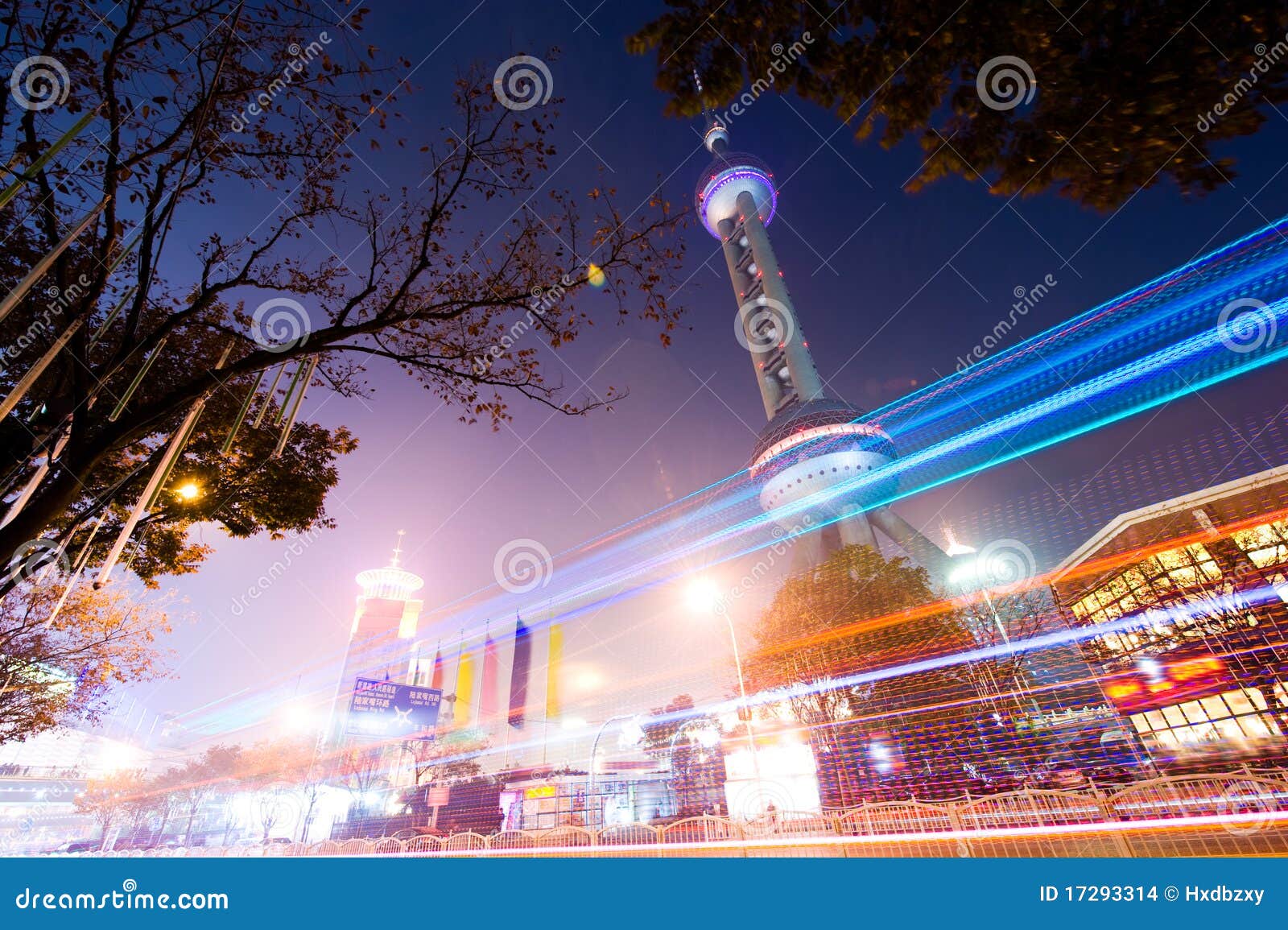 Shanghi skyline at night stock photo. Image of landscape - 17293314