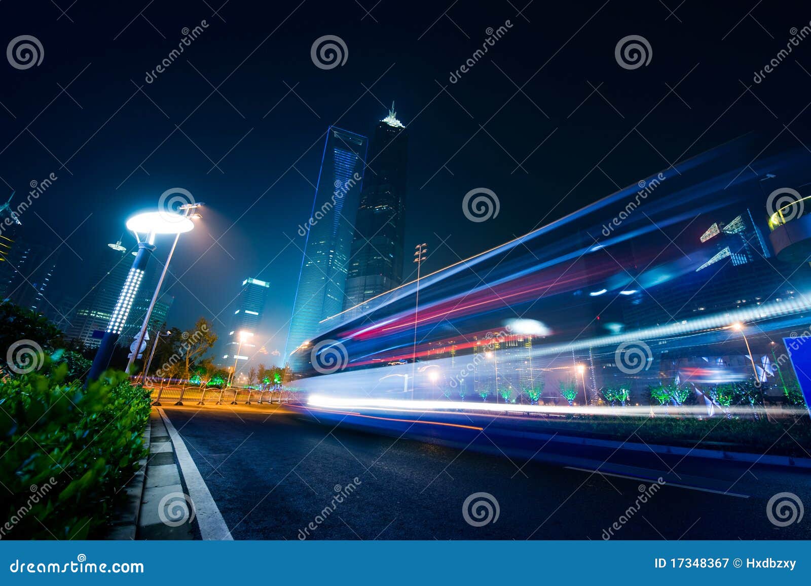 Shanghi skyline at night stock image. Image of exterior - 17348367