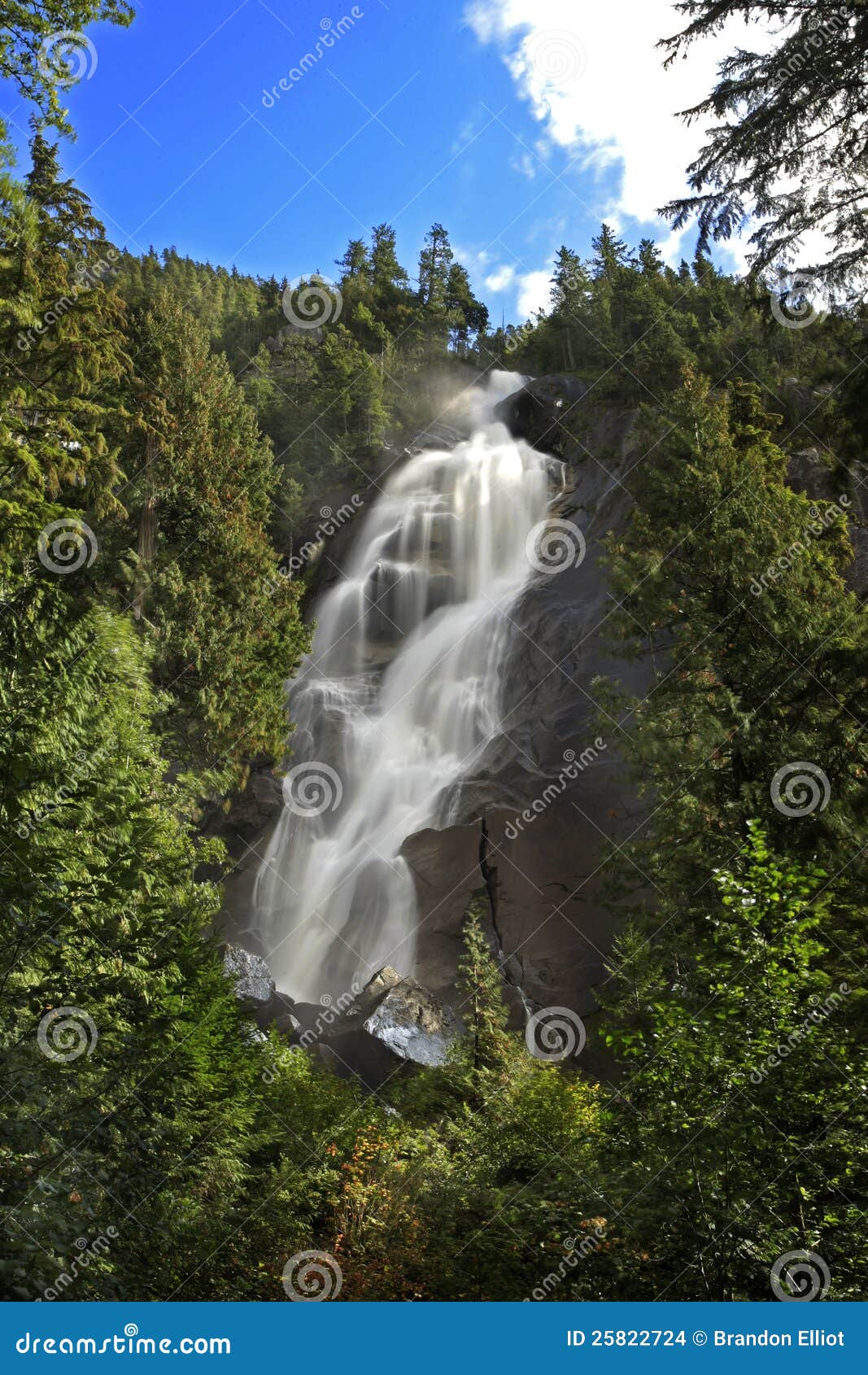 A Waterfall With Smooth Silky Falling Water In A Dense Forest Royalty ...