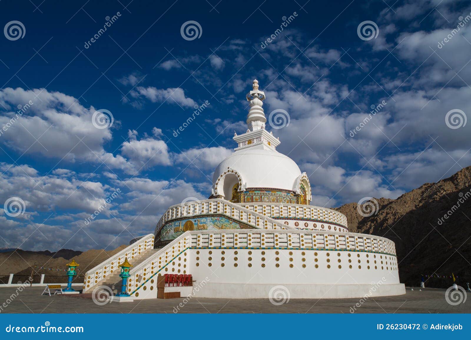 Shanti Stupa A Buddhist White-domed Stupa Chorten On The Hilltop In ...