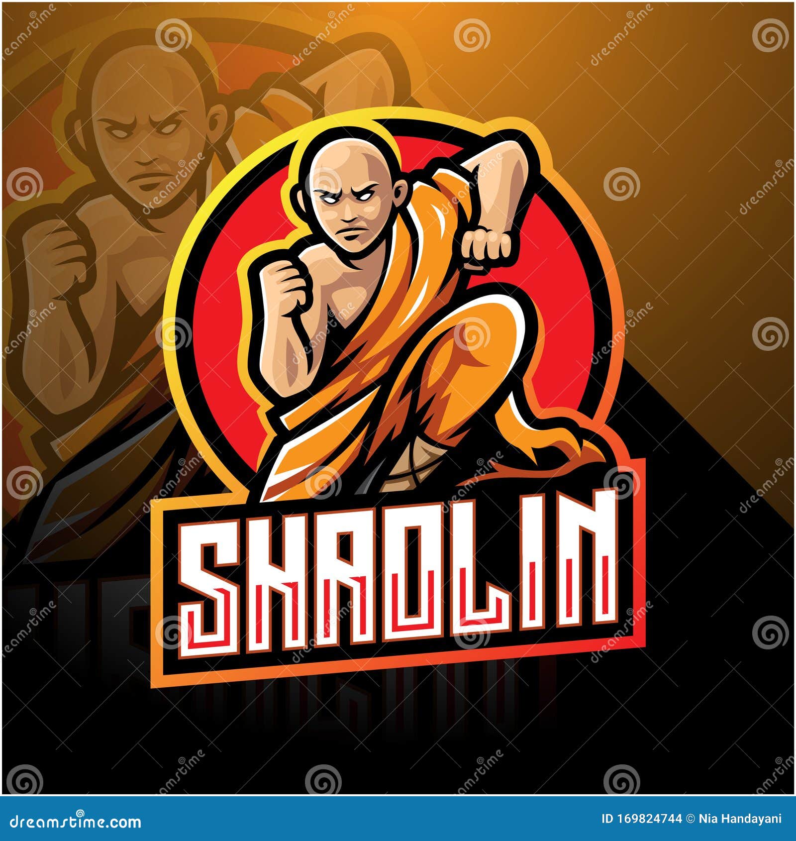 Shaolin Esport Mascot Logo Design Stock Vector - Illustration of fight ...