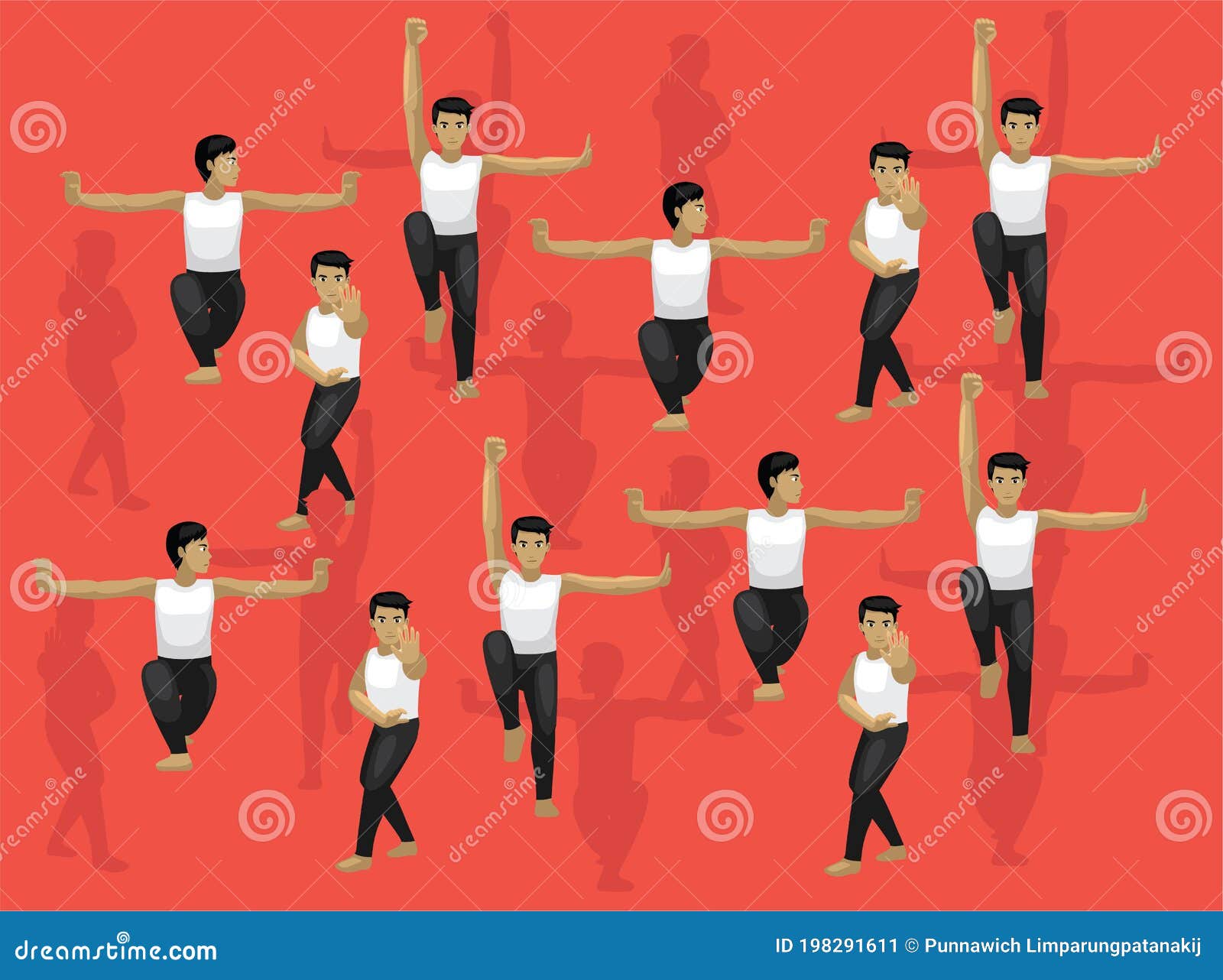 Shaolin Kung Fu Man Cartoon Character Vector Seamless Background ...