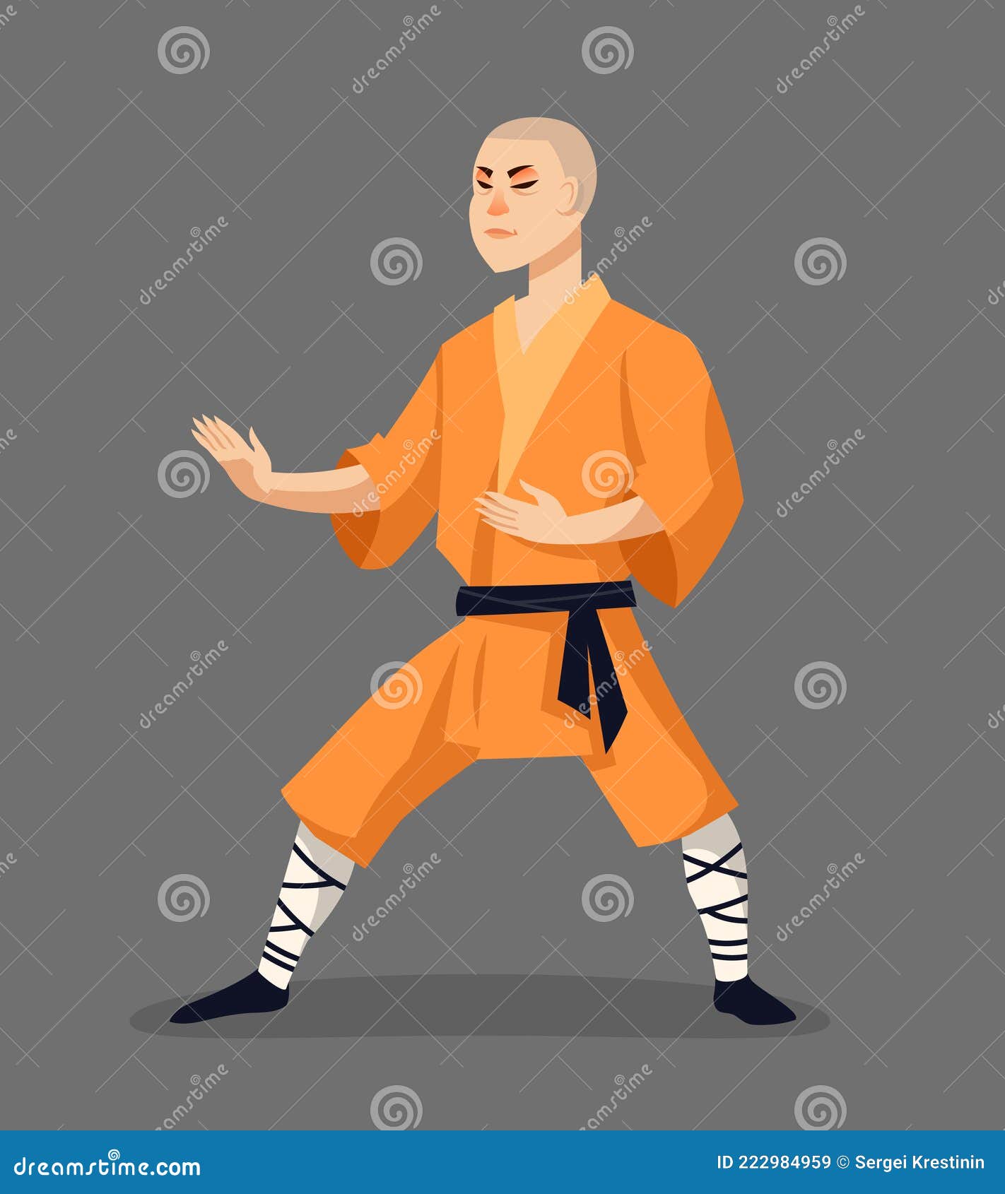 Shaolin Monk Kung Fu Master, Vector Illustration. Traditional Oriental ...