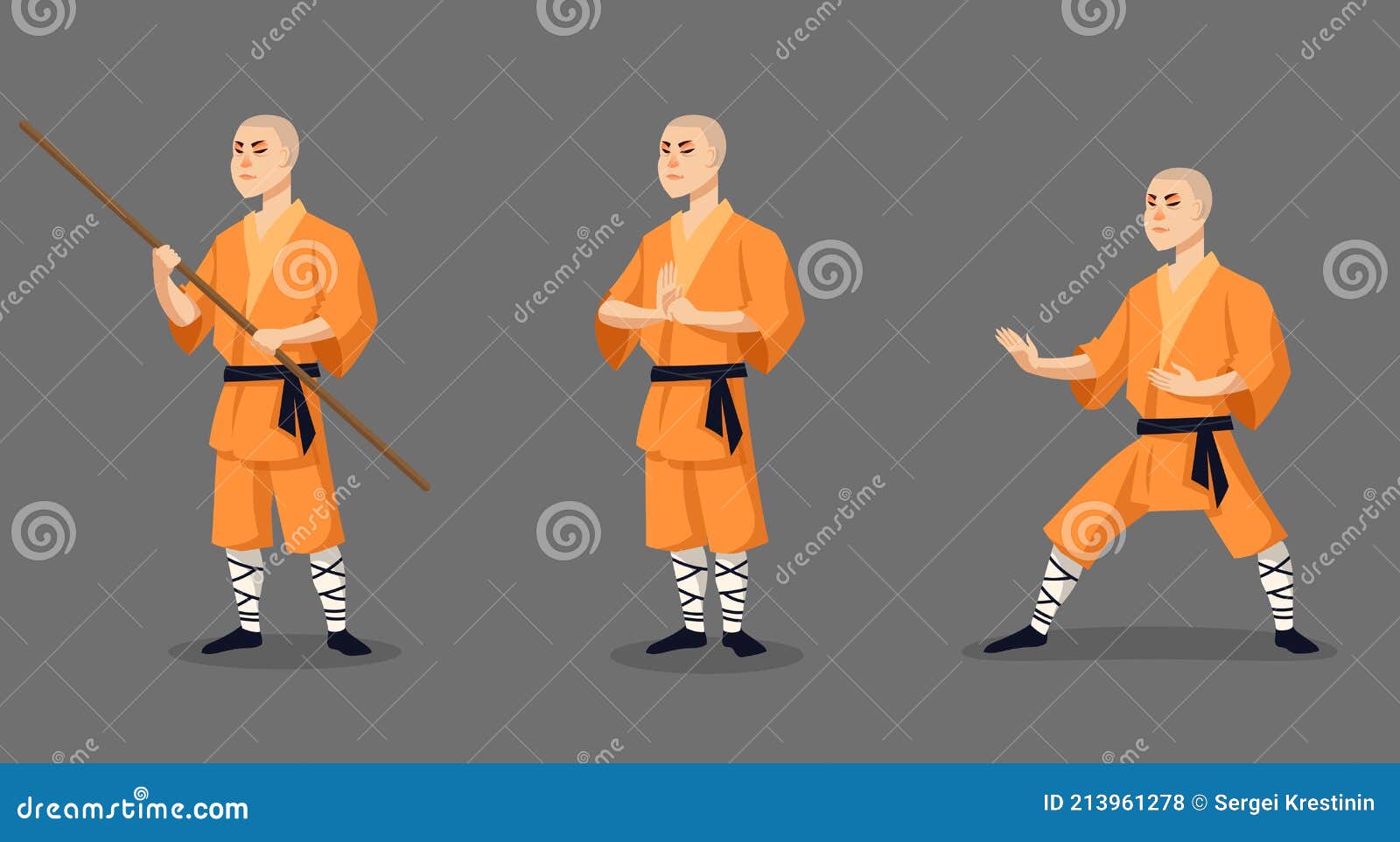 Shaolin Monk in Different Poses Stock Vector - Illustration of martial ...