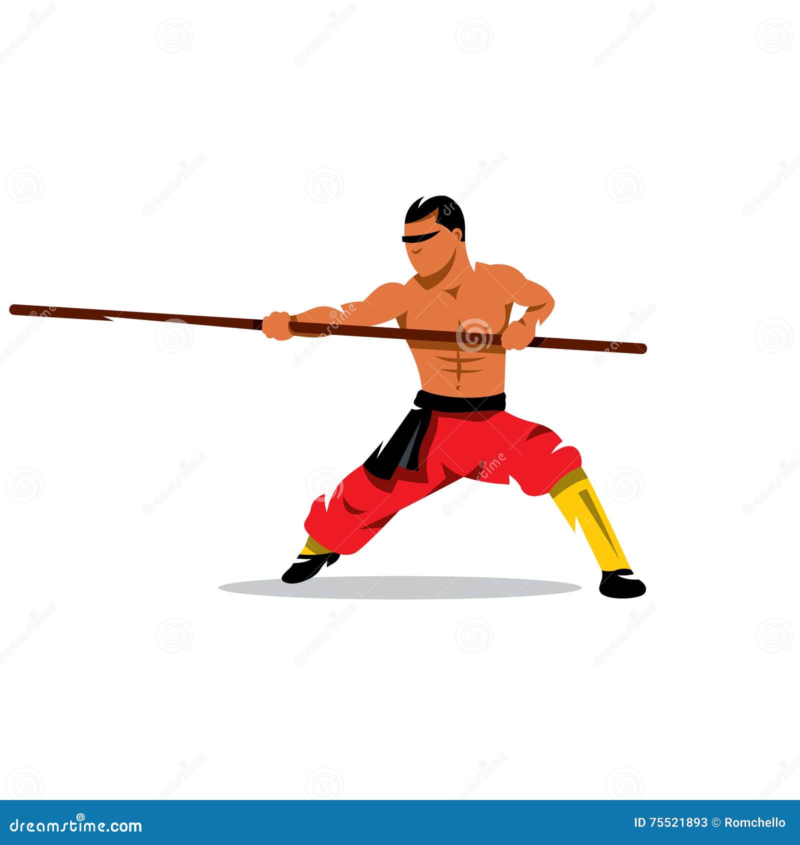 Shaolin Monk with His Staff. Vector Cartoon Illustration. Stock Vector ...