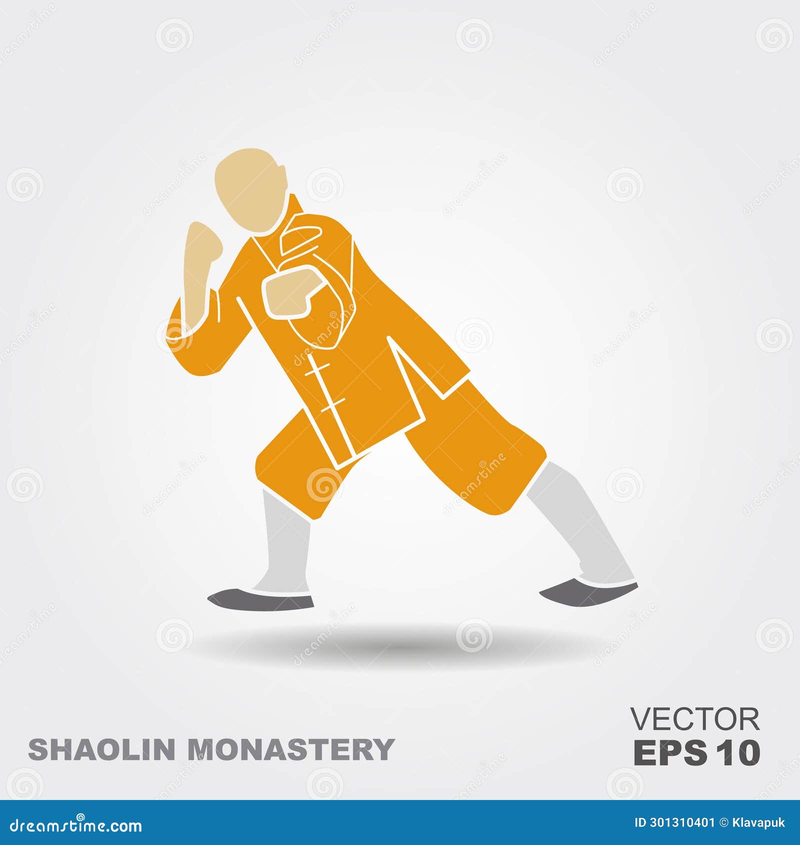 Shaolin Monk Practicing Kung Fu. Martial Art. Vector Illustration ...
