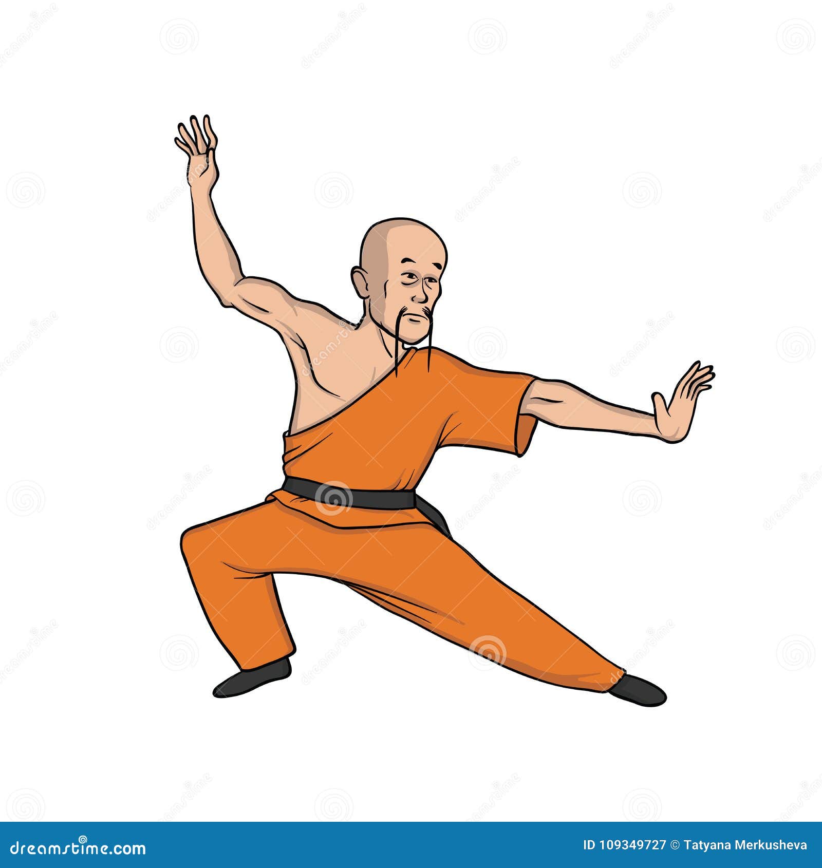 Shaolin Monk Practicing Kung Fu. Martial Art. Vector Illustration ...