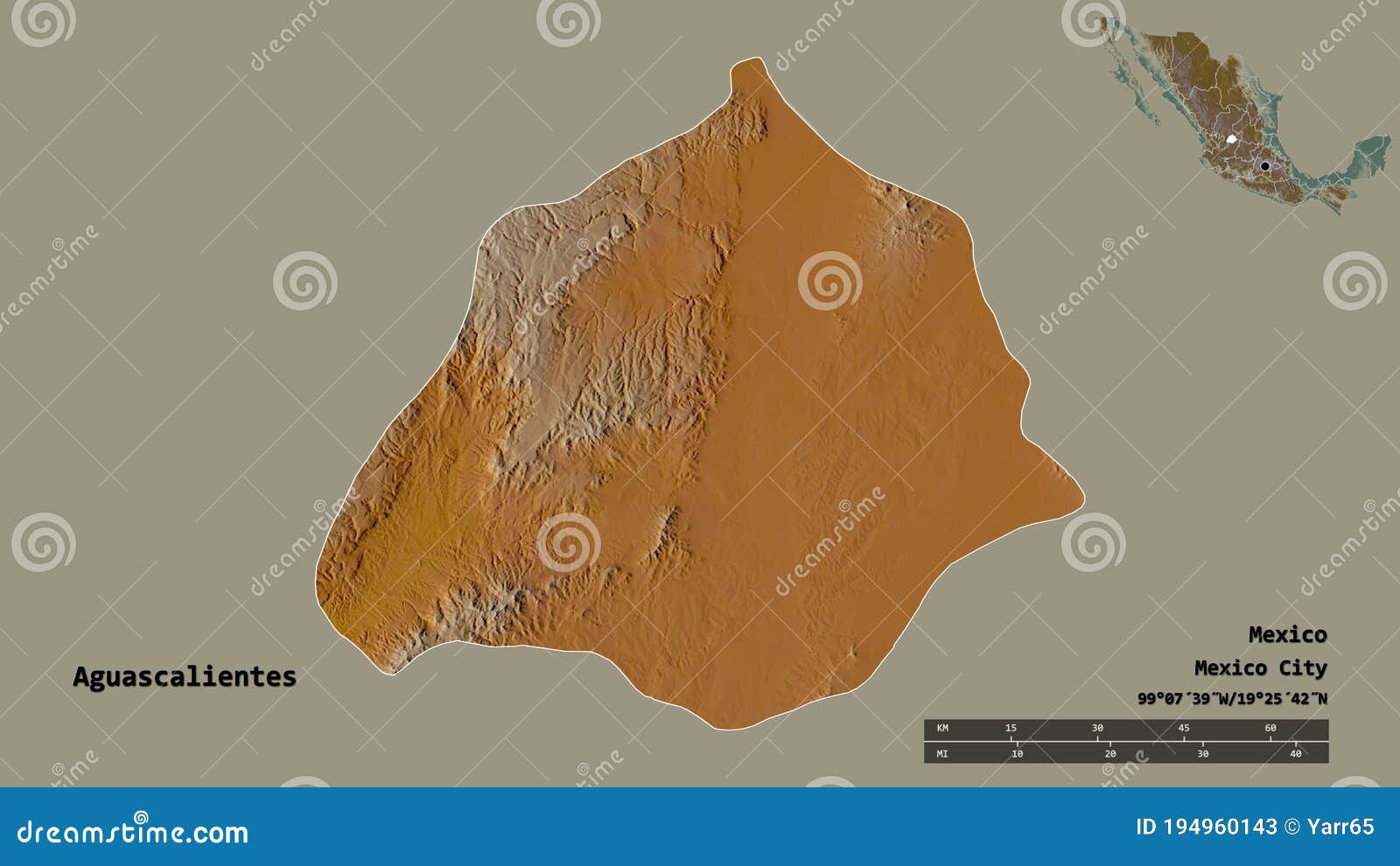 Aguascalientes, State of Mexico, Zoomed. Relief Stock Illustration ...