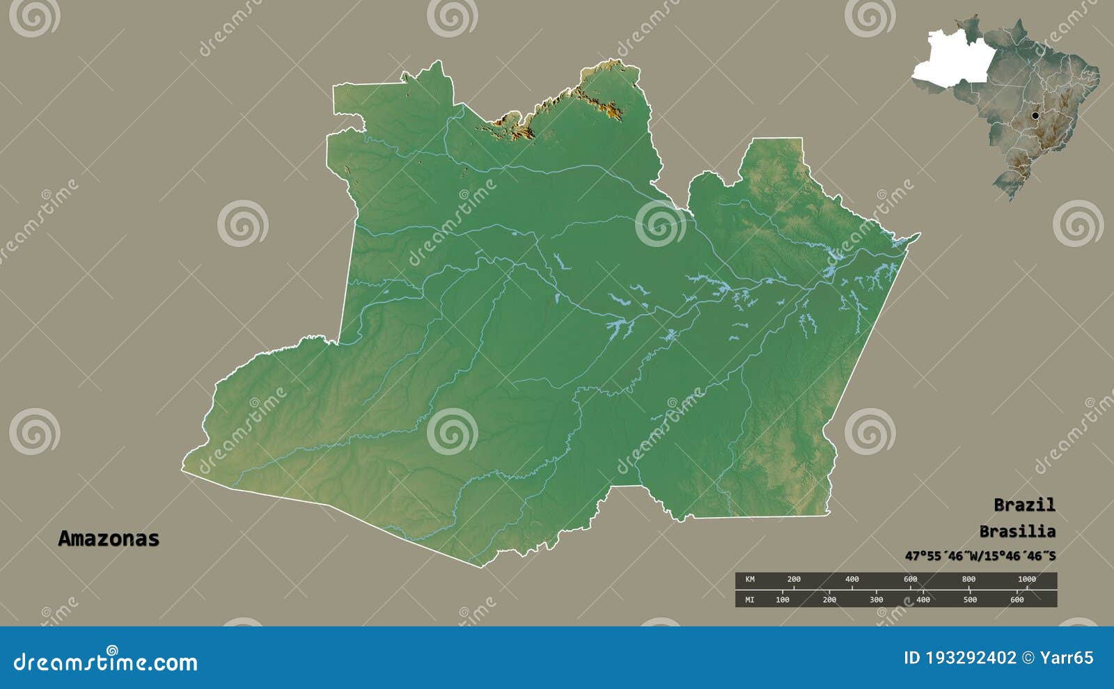 Amazonas, State of Brazil, Zoomed. Relief Stock Illustration ...
