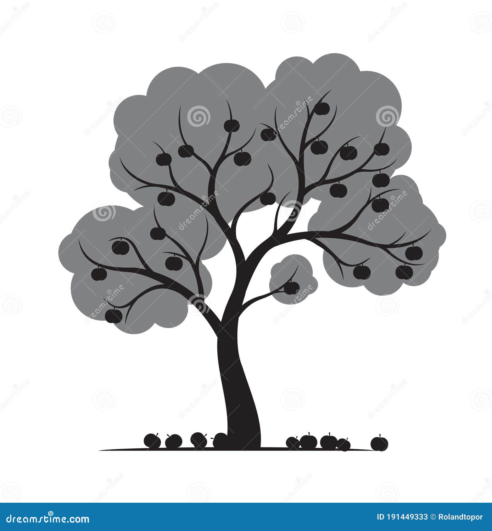 Shape of Apple Tree. Vector Outline Illustration. Plant in Garden. EPS ...
