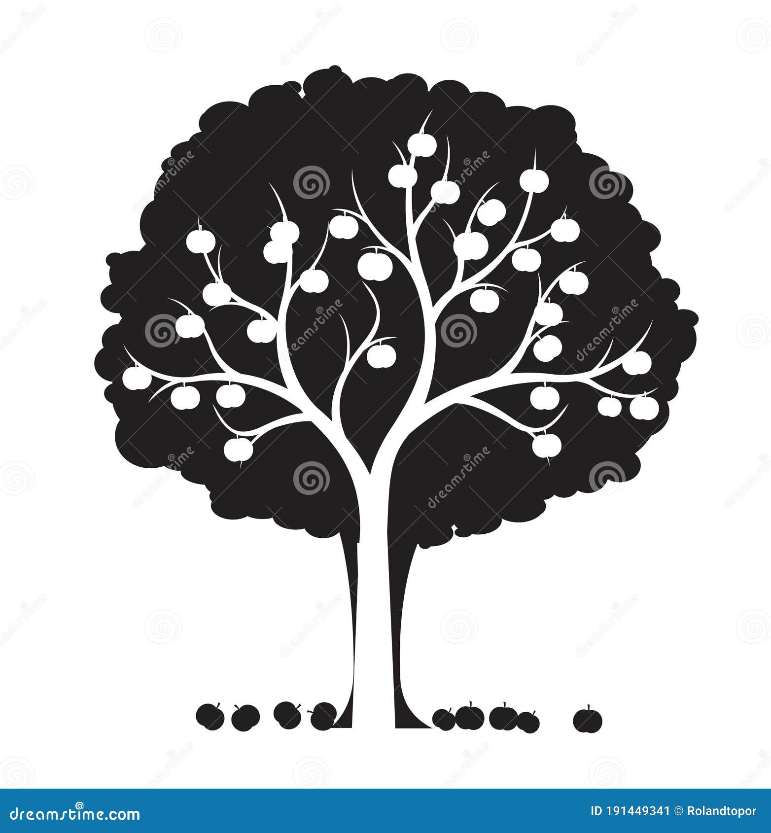 Shape of Apple Tree. Vector Outline Illustration. Plant in Garden. EPS ...