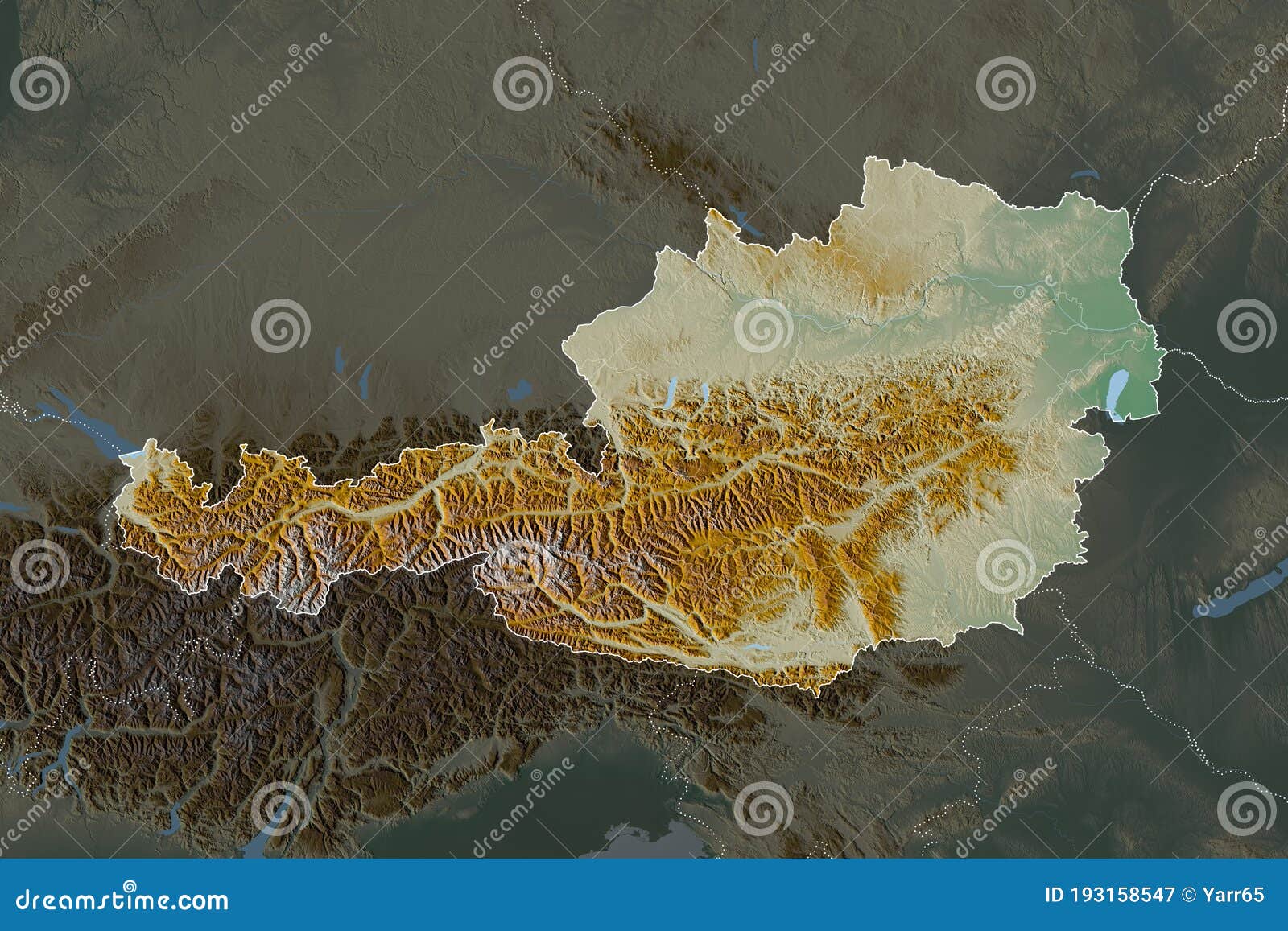 Austria Borders. Neighbourhood Desaturated. Relief Stock Illustration ...
