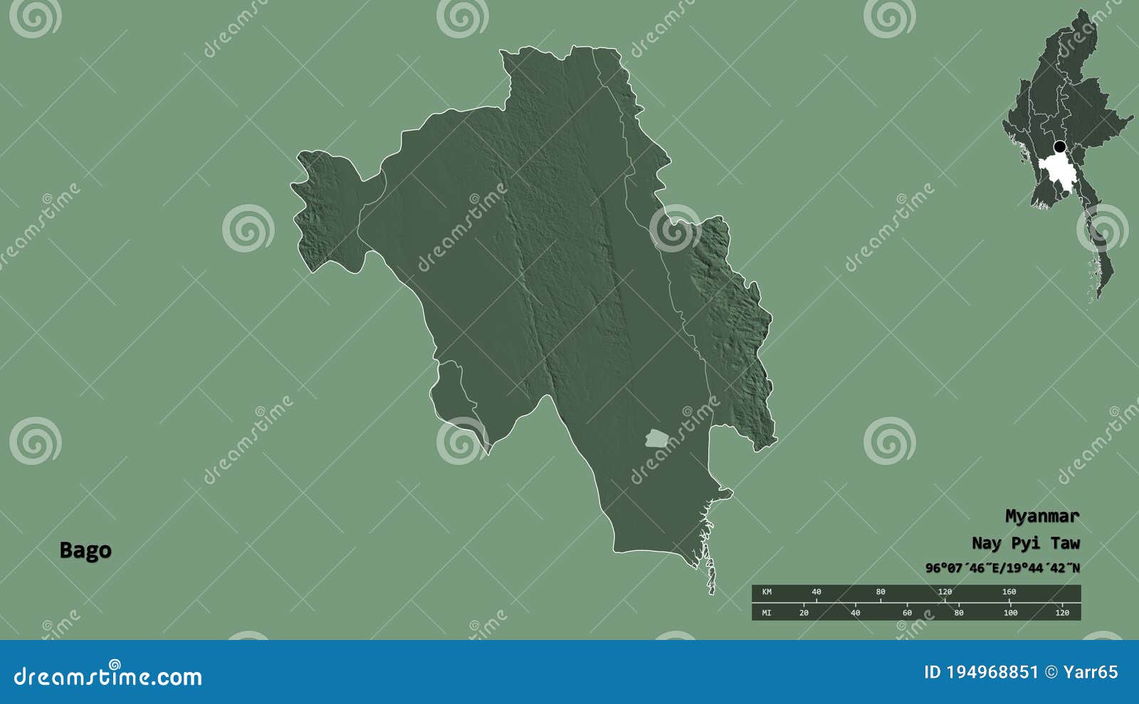 Bago, Division of Myanmar, Zoomed. Administrative Stock Illustration ...