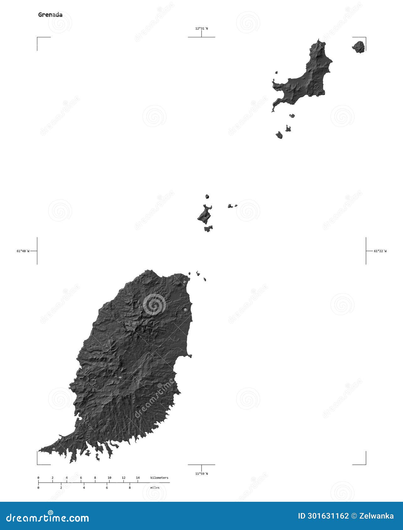 Grenada Shape on White. Bilevel Stock Illustration - Illustration of ...