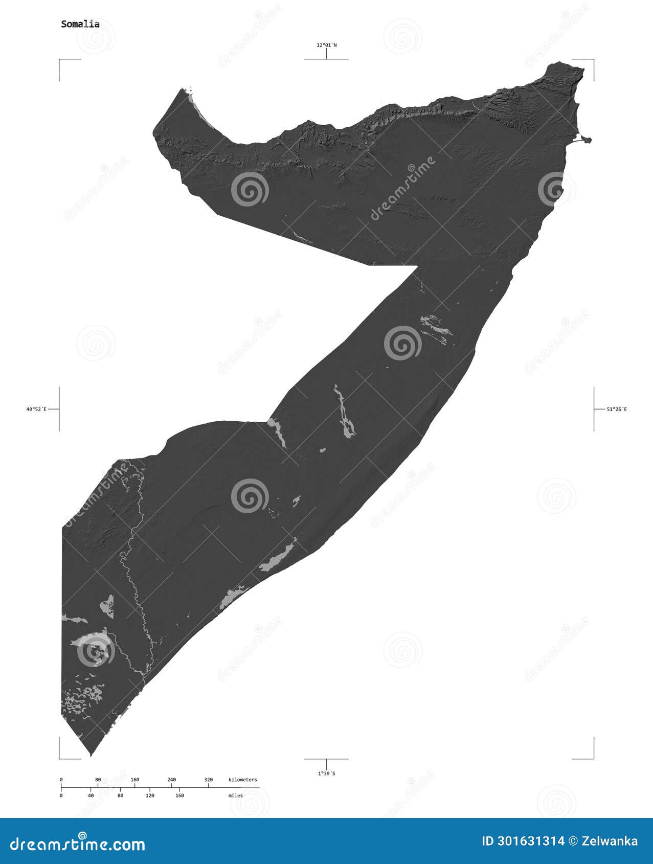 Somalia Shape on White. Bilevel Stock Illustration - Illustration of ...