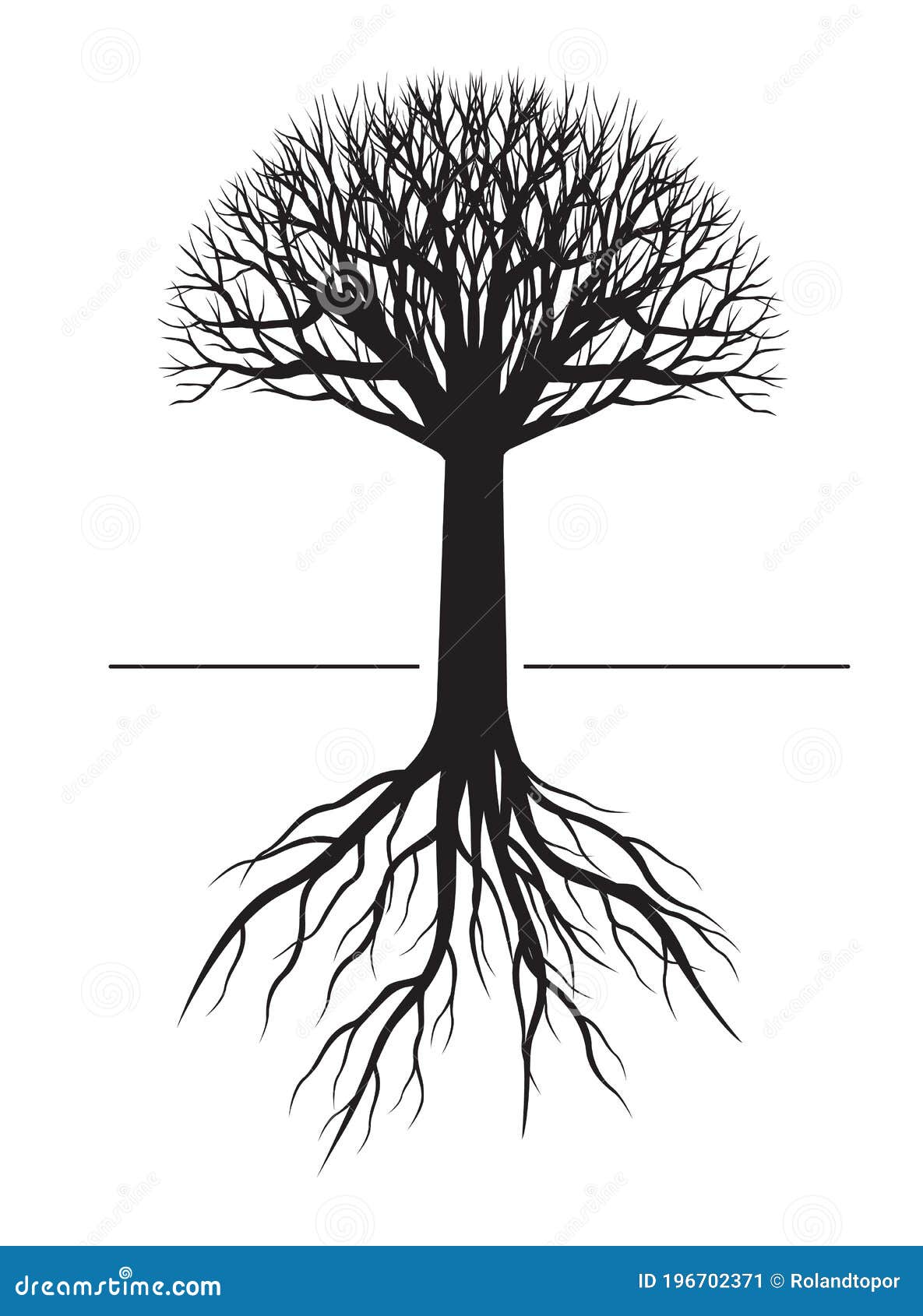 Shape of Black Tree and Roots. Vector Outline Illustration Stock Vector ...