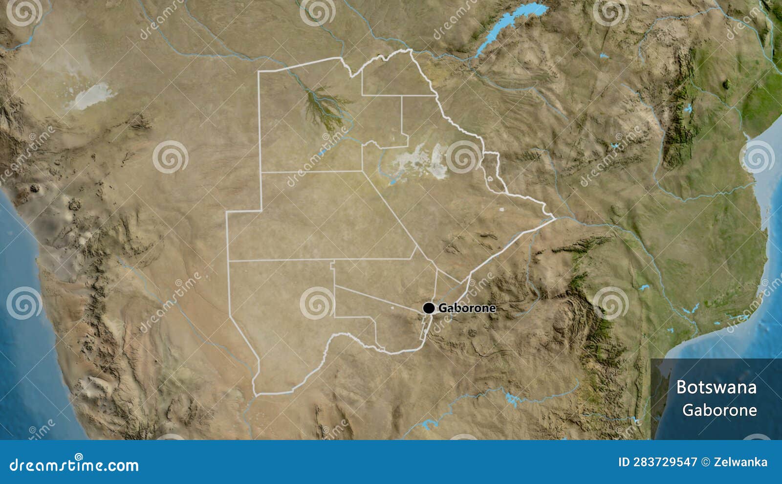 Shape of Botswana with Regional Borders. Satellite. Labels Stock ...