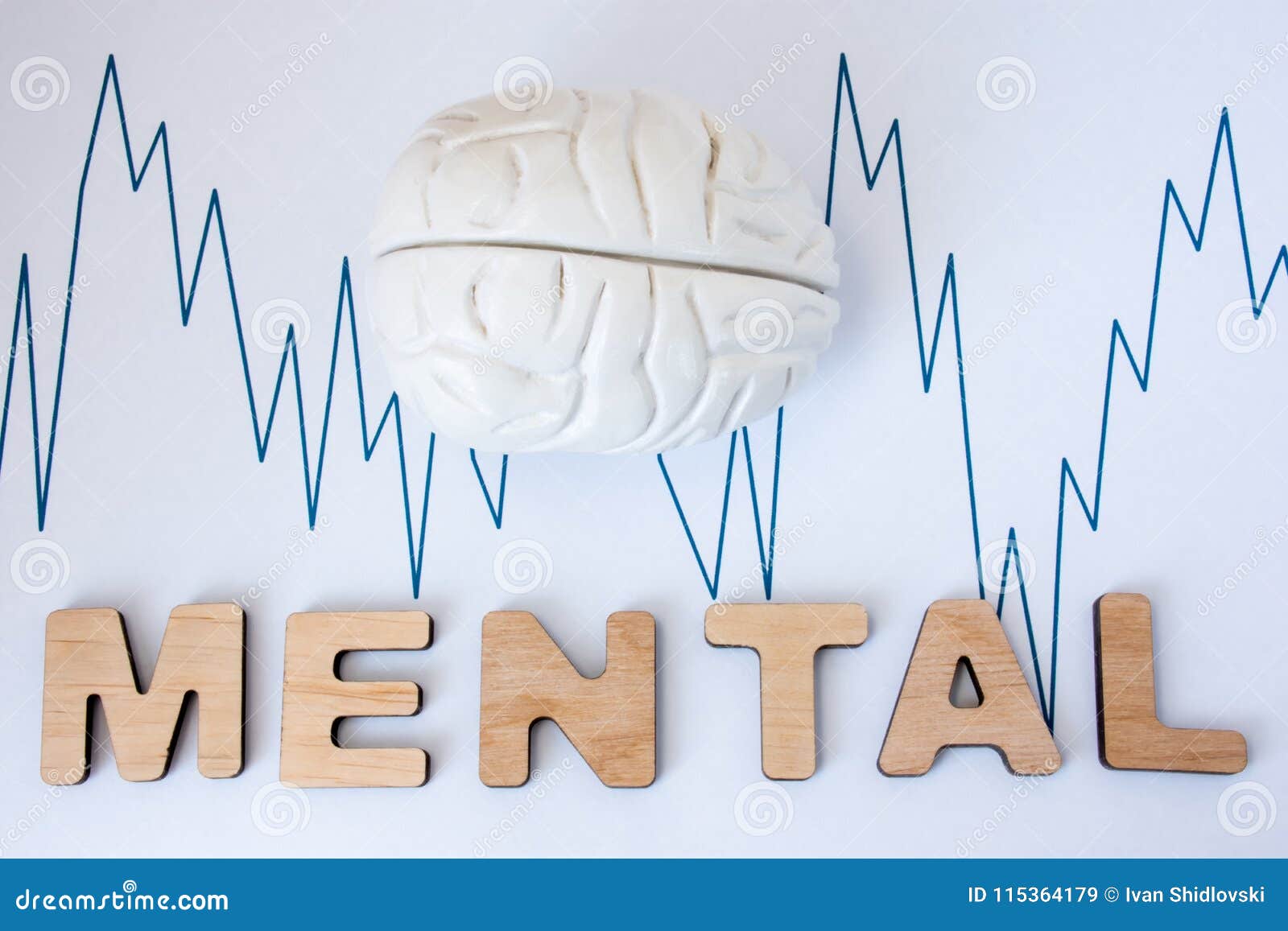 Shape Of Brain With Drawn Curve Activity And Word Mental On A White ...