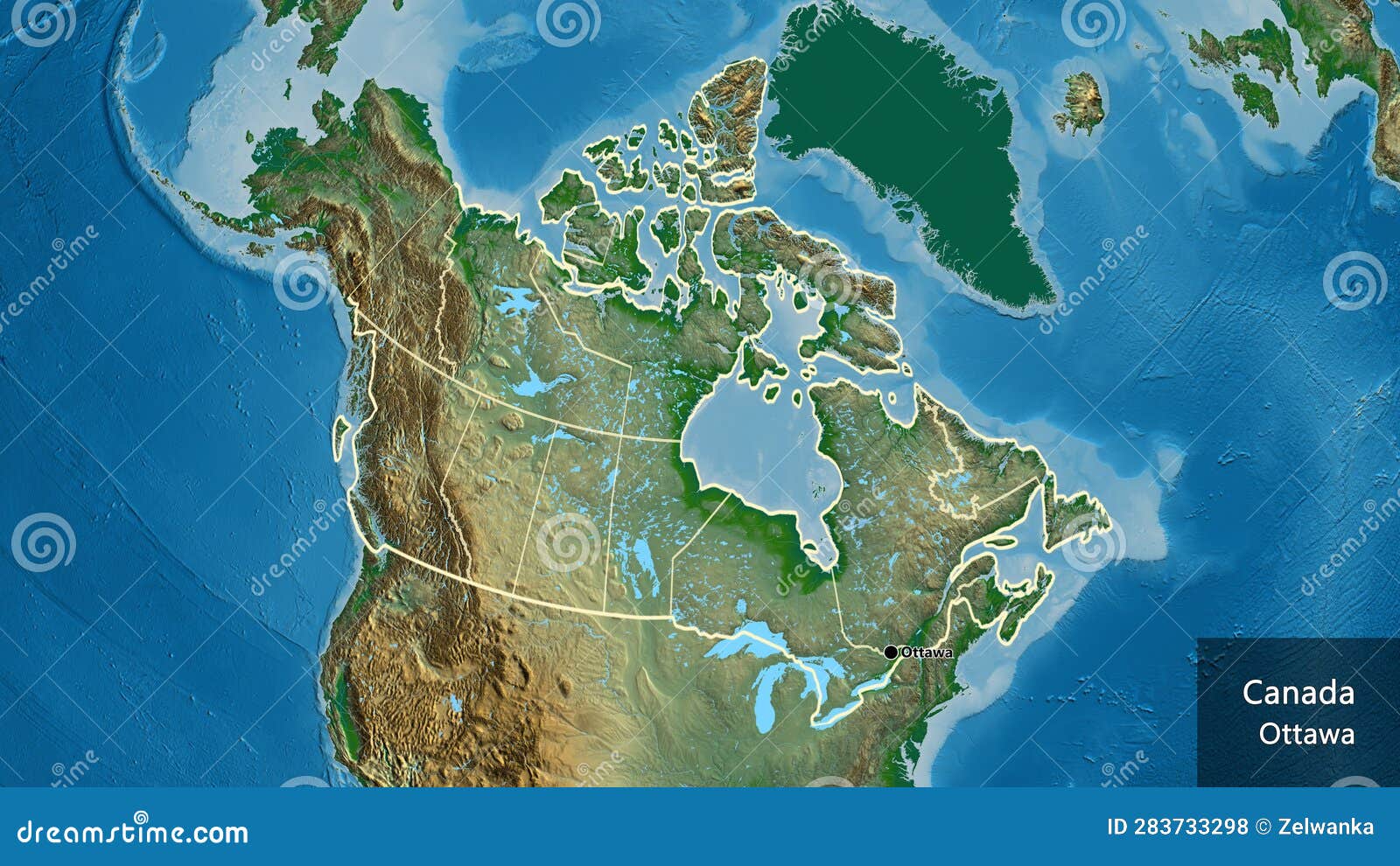 Shape of Canada with Regional Borders. Physical. Labels Stock ...