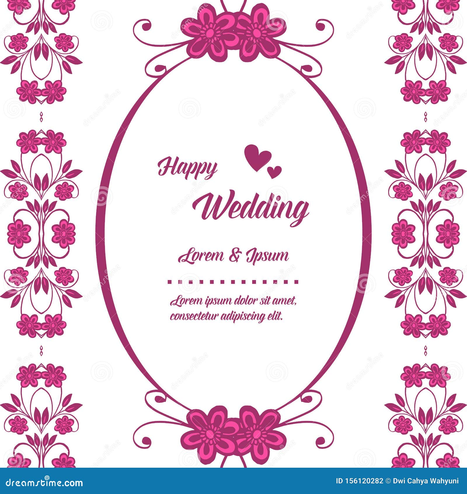 Shape of Card Happy Wedding, Pattern Art Pink Wreath Frame, Isolated on ...