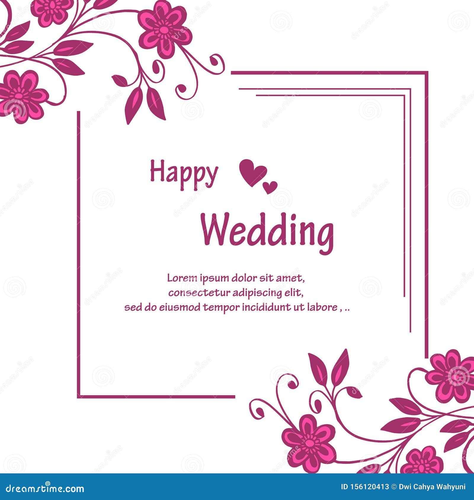 Shape of Card Happy Wedding, Pattern Art Pink Wreath Frame, Isolated on ...