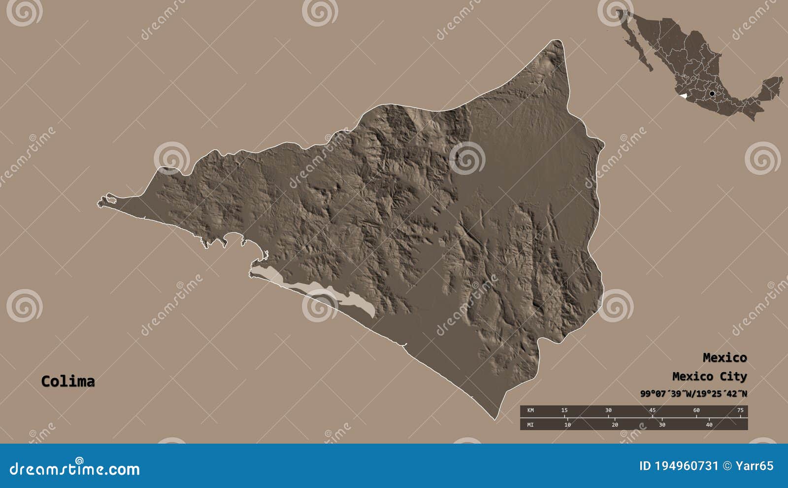 Colima, State of Mexico, Zoomed. Administrative Stock Illustration ...