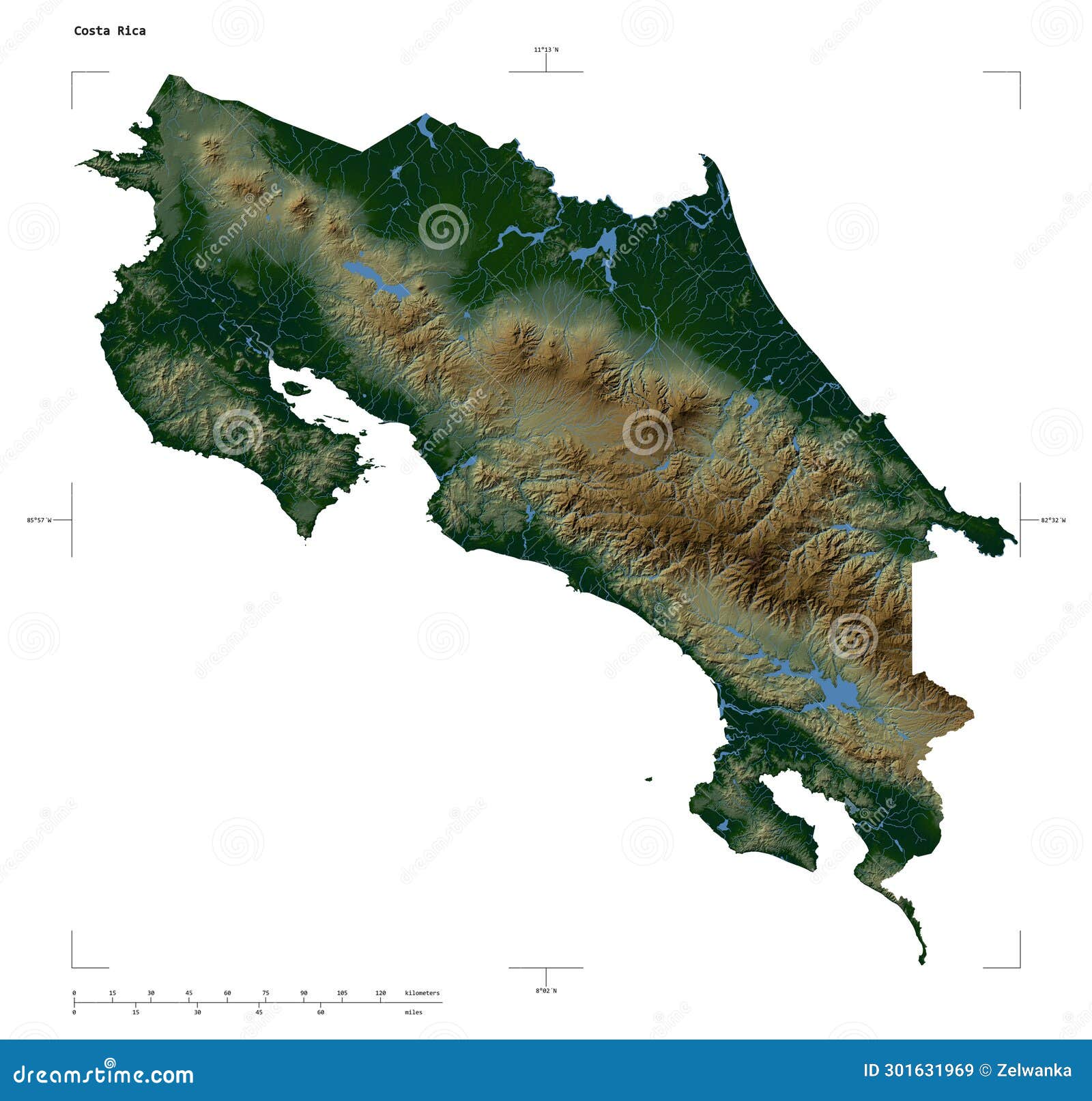 Costa Rica Shape on White. Physical Stock Illustration - Illustration ...