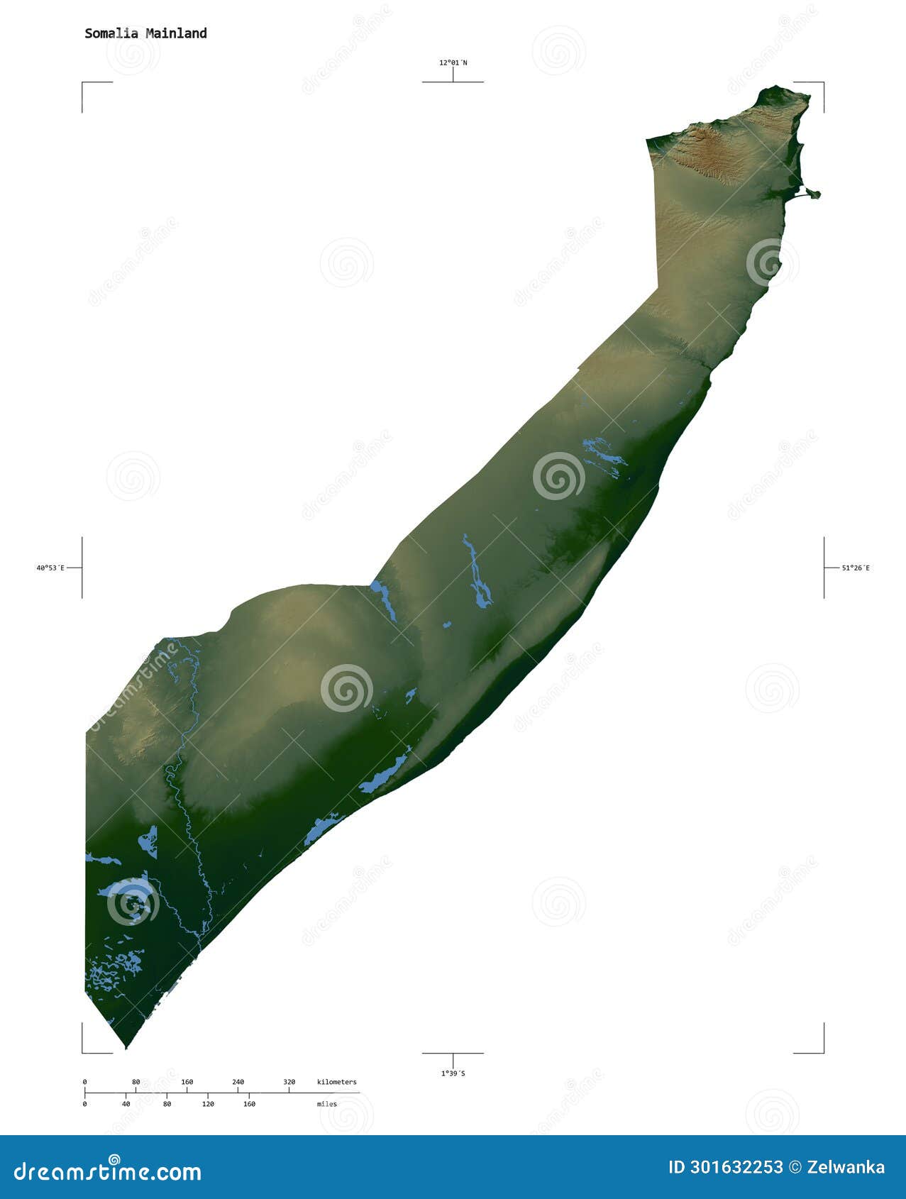 Somalia Mainland Shape on White. Physical Stock Illustration ...