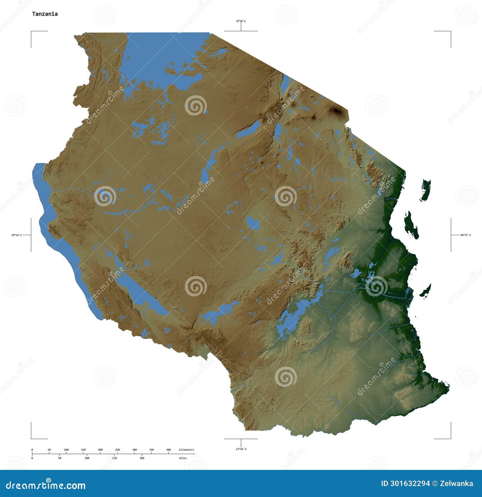 Tanzania Shape on White. Physical Stock Illustration - Illustration of ...