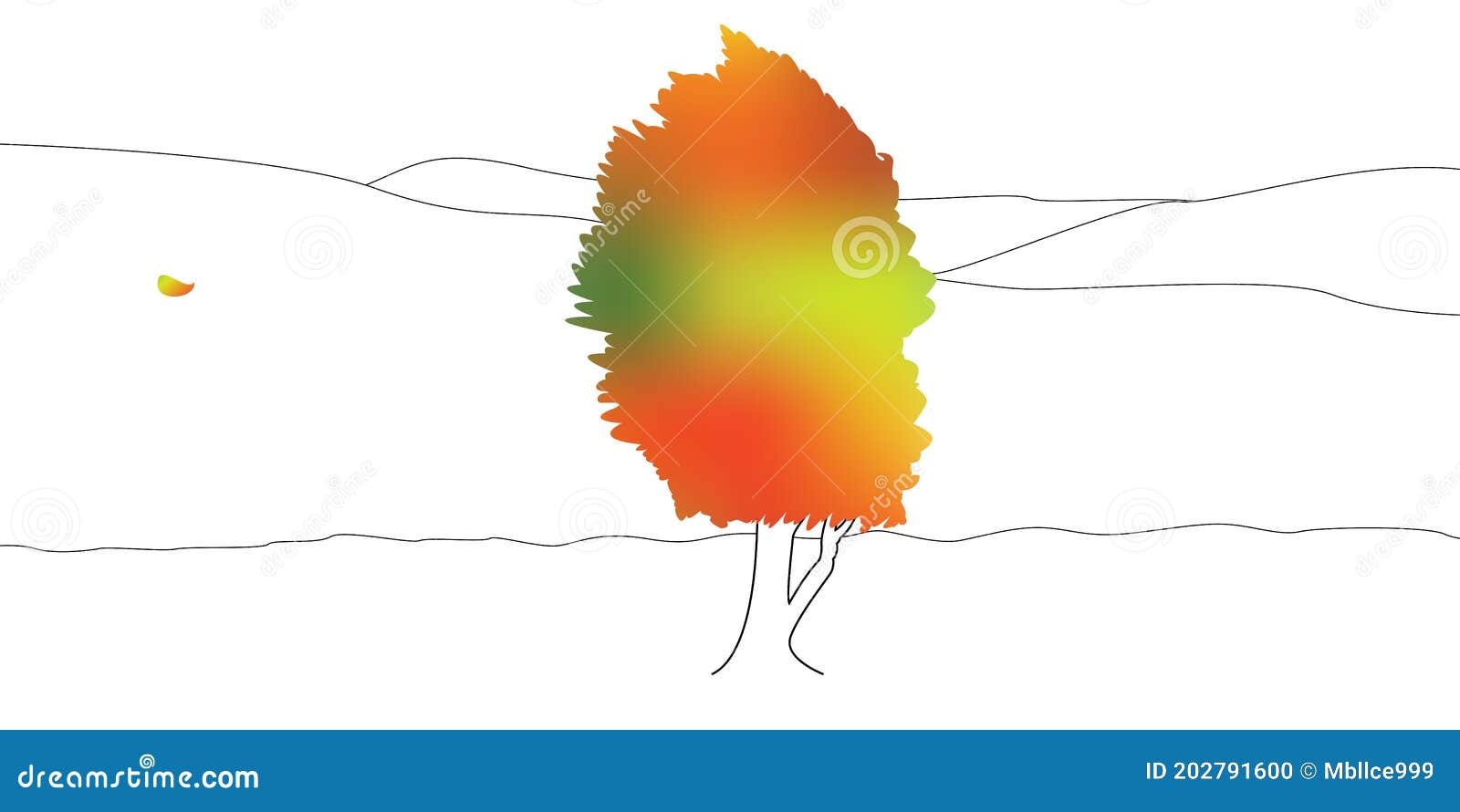 Shape of Colour Tree, Wind and Falling Autumn Leaf. Vector Outline ...