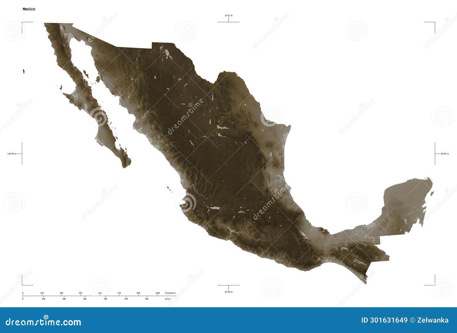 Mexico Shape on White. Sepia Stock Illustration - Illustration of ...
