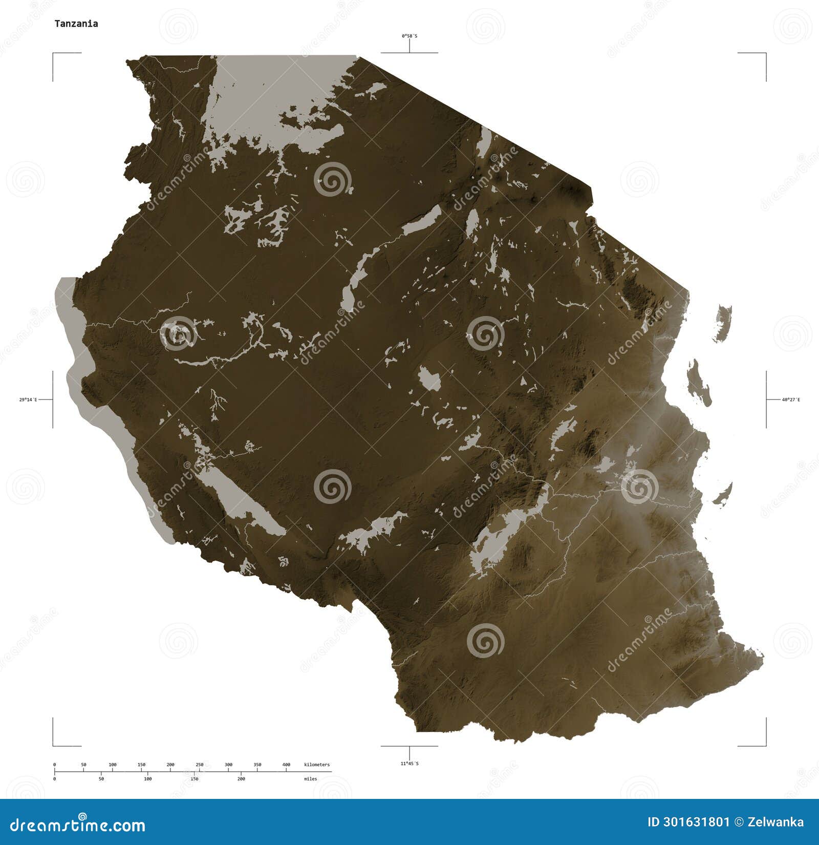 Tanzania Shape on White. Sepia Stock Illustration - Illustration of ...