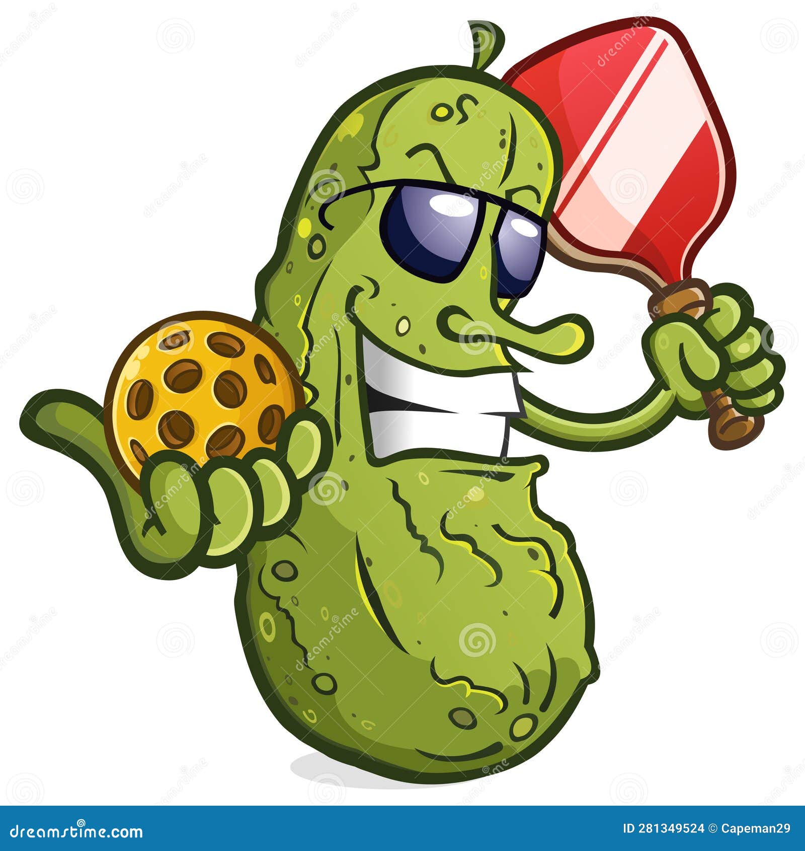 Pickle Cartoon Character with Attitude Holding Pickleball Gear Stock ...