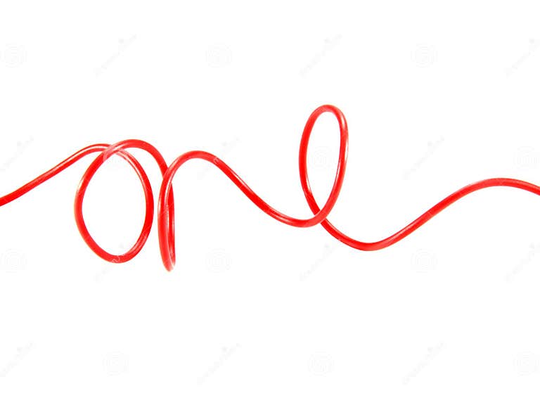 Close-up Single Red Line Power Cable Isolated on White Background ...
