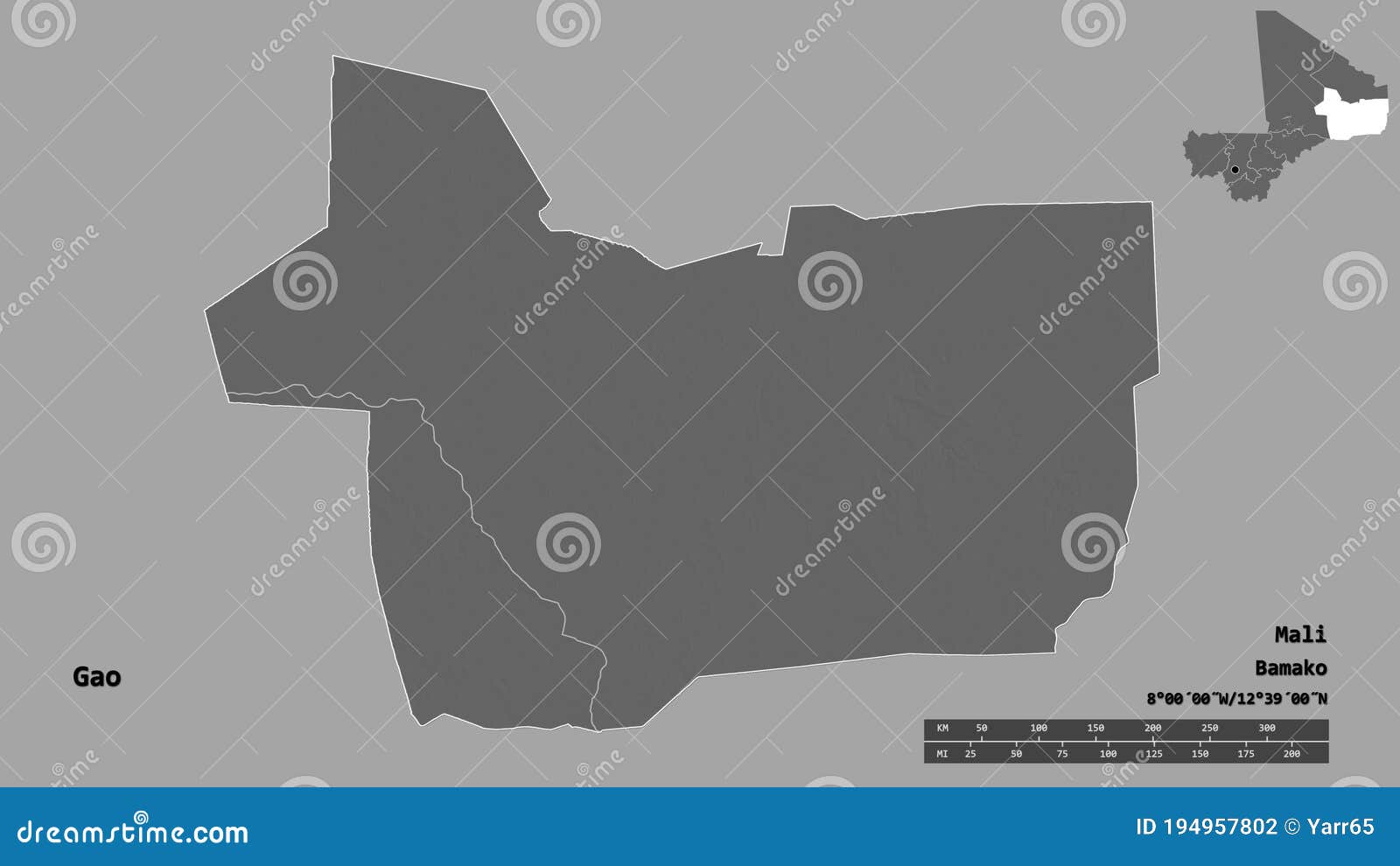 Gao, Region of Mali, Zoomed. Bilevel Stock Illustration - Illustration ...