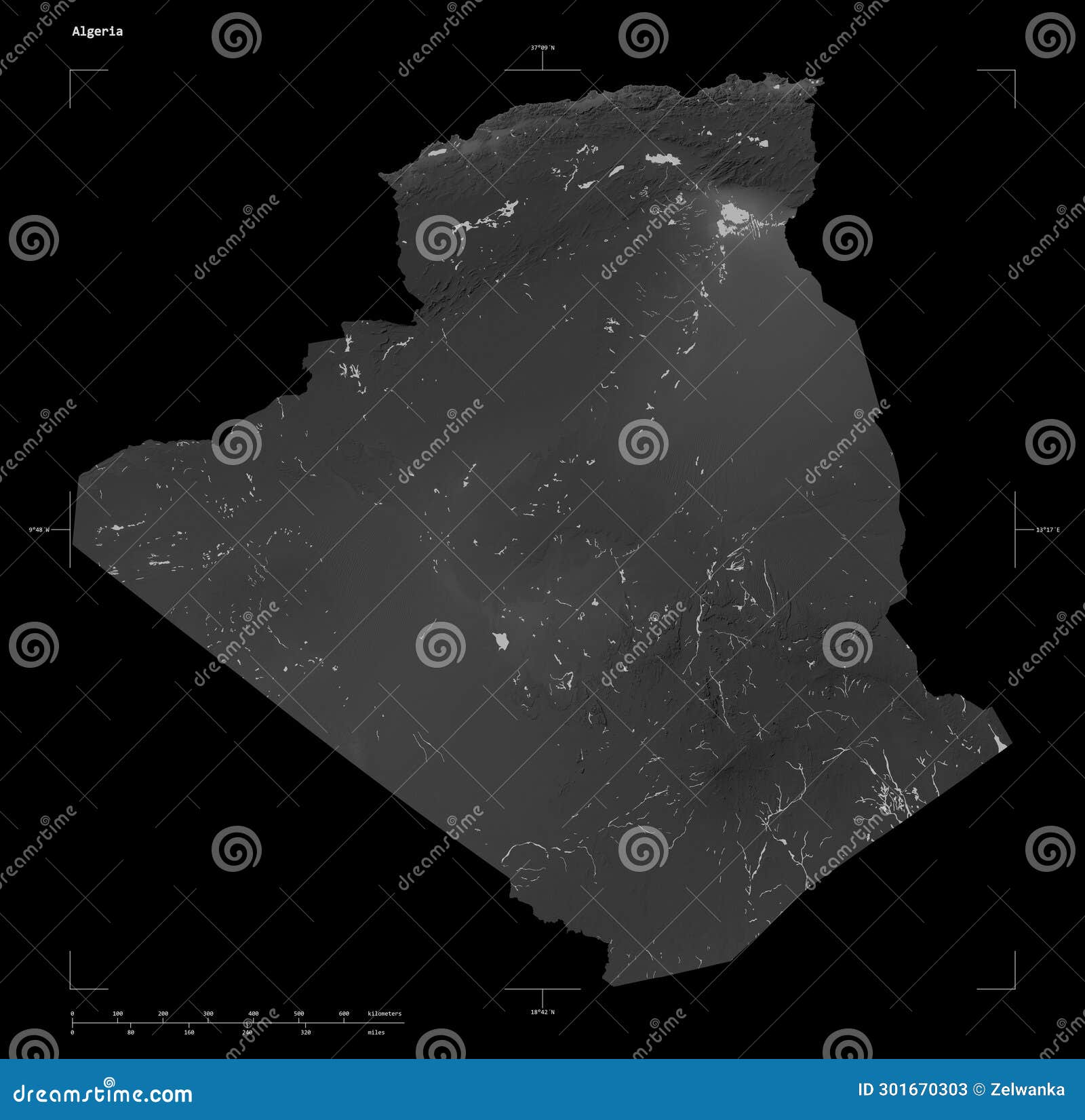 Algeria Shape on Black. Grayscale Stock Illustration - Illustration of ...