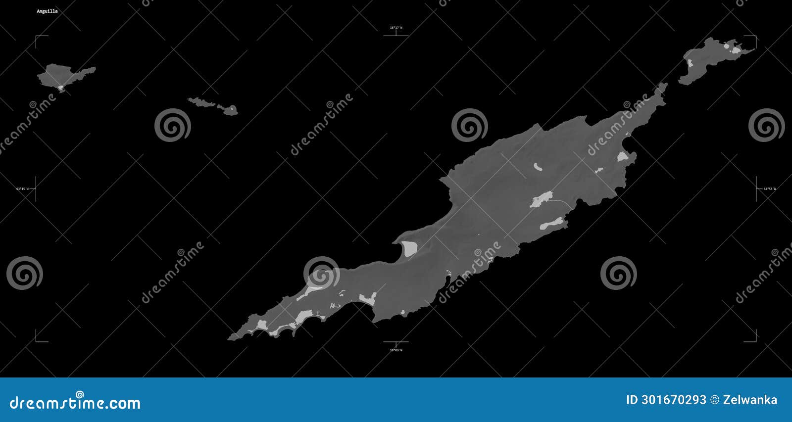 Anguilla Shape on Black. Grayscale Stock Illustration - Illustration of ...