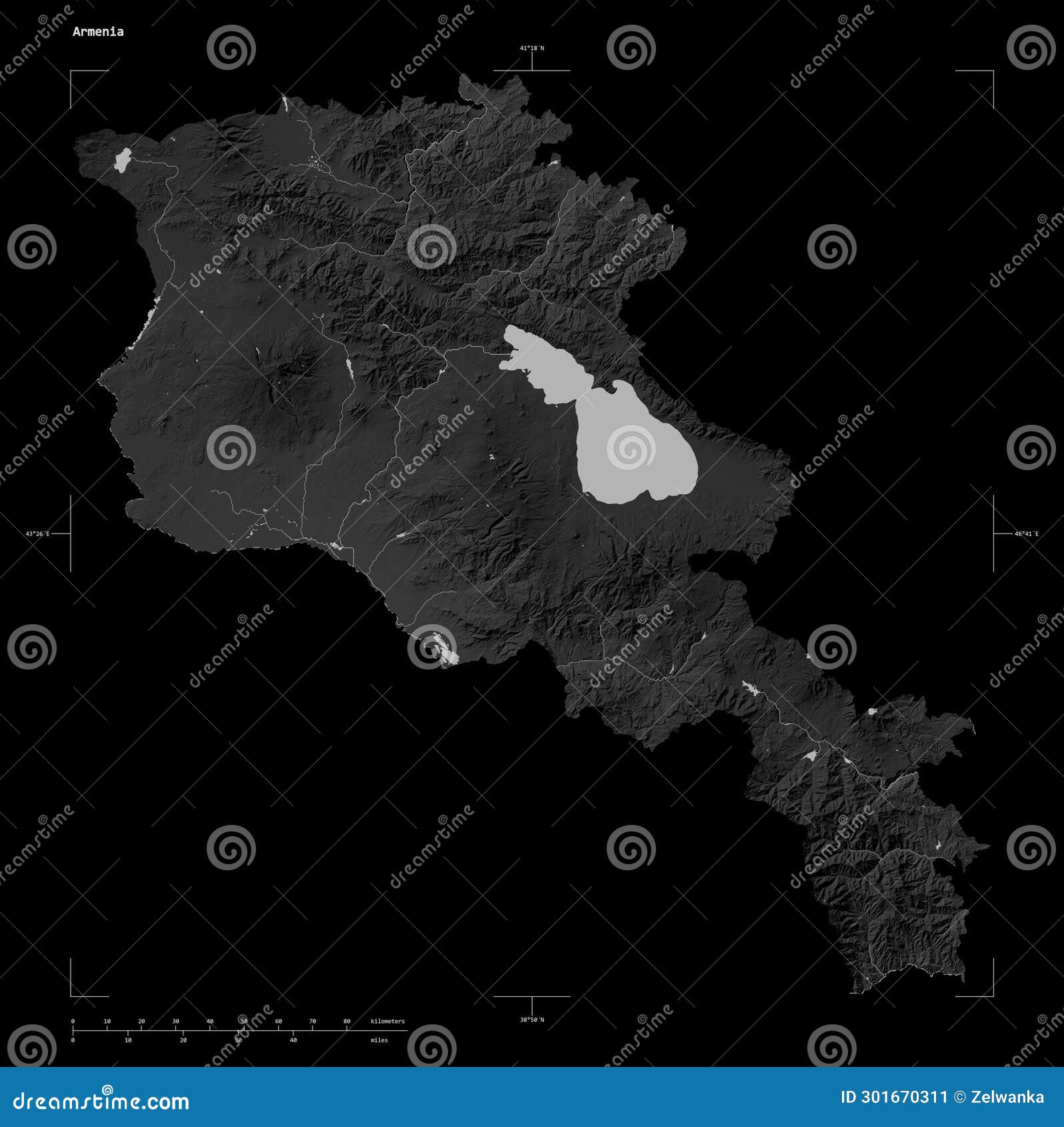 Armenia Shape on Black. Grayscale Stock Illustration - Illustration of border, earth: 301670311